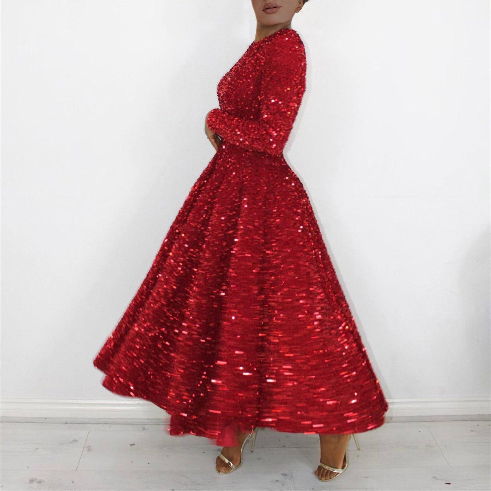 UPPADA Womens Fall Wedding Guest Dress Solid Long Sleeves Maxi Dress Elegant Evening Party ...