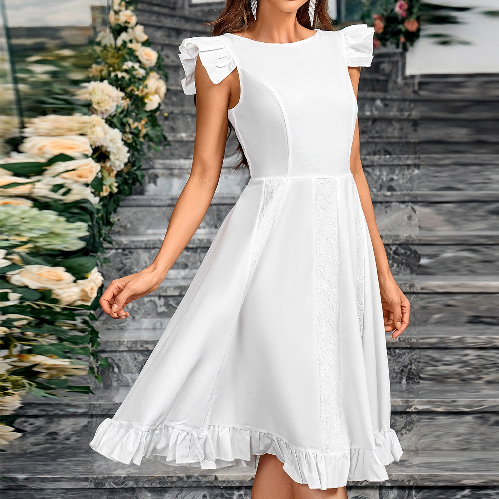 Uppada Womens Plus Size Wedding Guest Dresses Halter Mesh Lace Dress Sleeveless Bodycon Corset ...