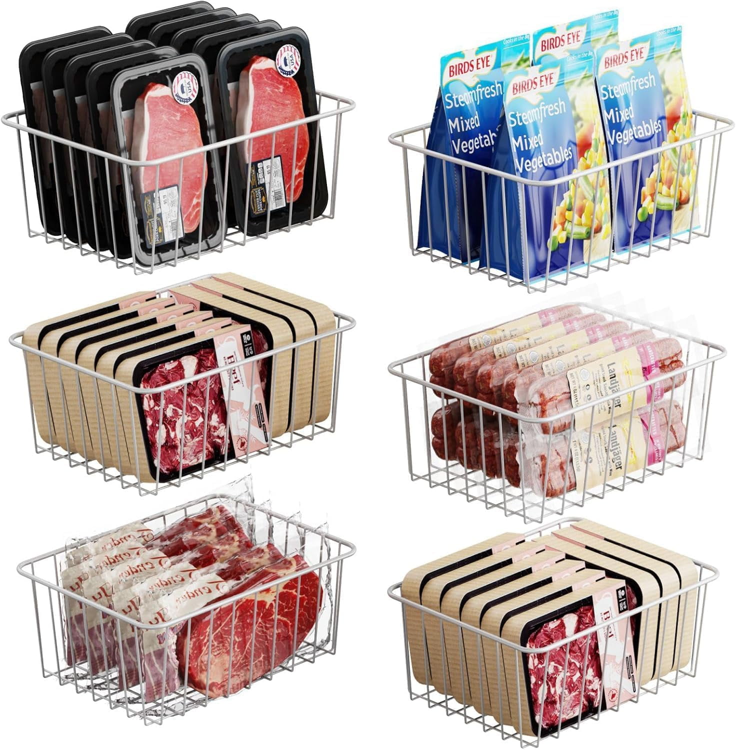 Upright Freezer Organizer Bins - 6 Pack Small Stand Up Freezer Baskets ...