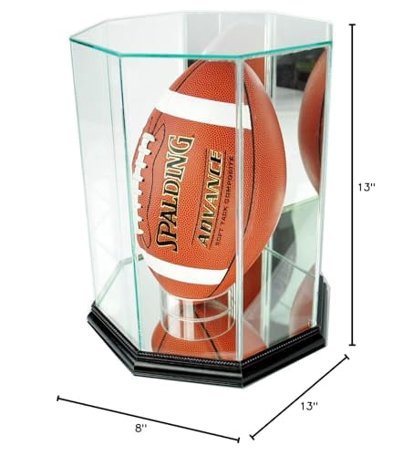Upright Octagon Football Display Case with Real Wood Moulding and UV ...