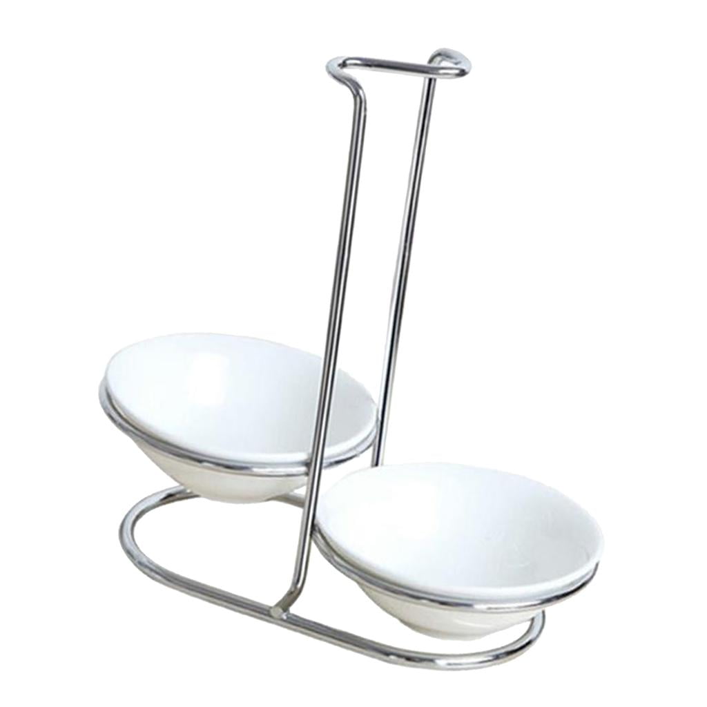 Upright Spoon Rest Holder Cooking Utensils Stand Tray Double round bowl ...