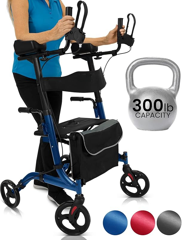 Upright Walker with Seat, for Seniors, Women - Stand Up Rollator, Arm ...