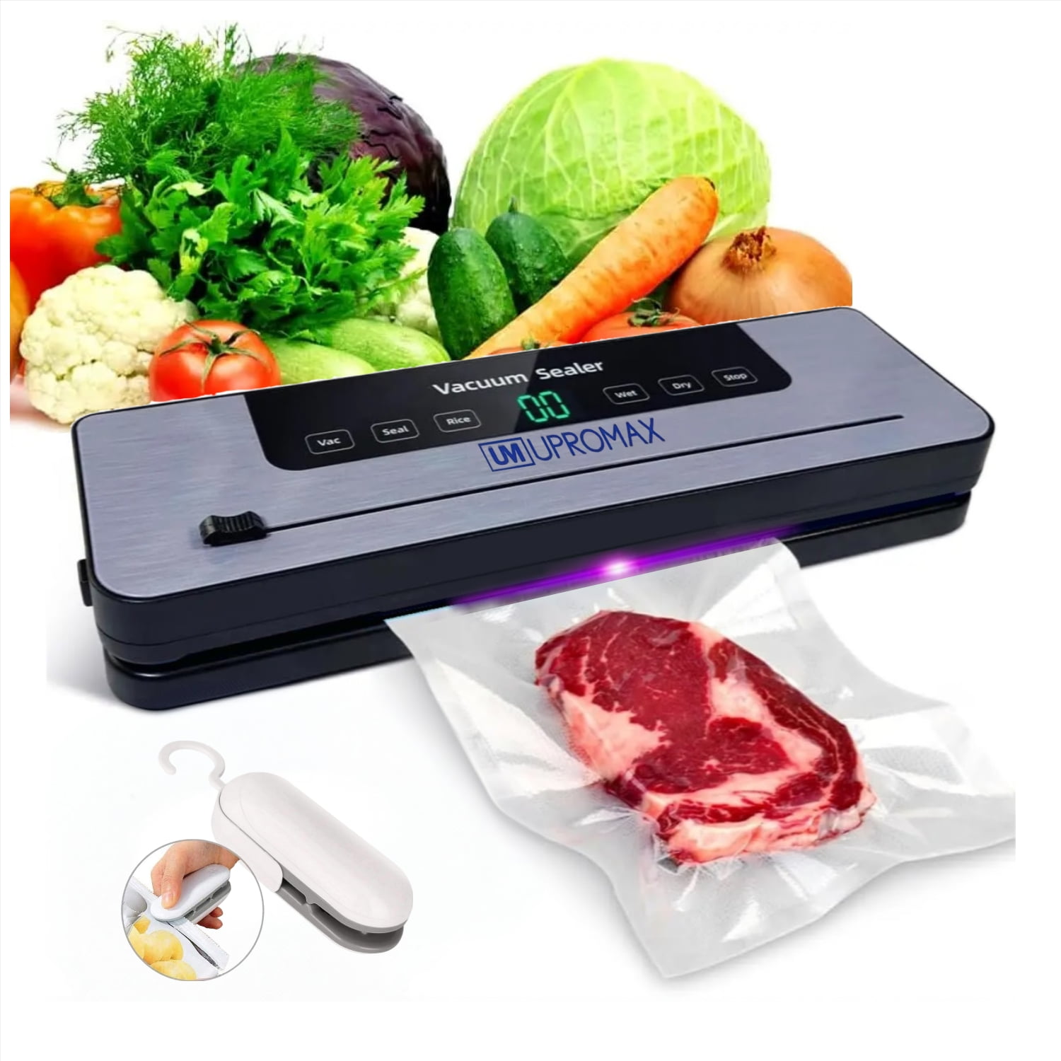 Upromax, Vacuum Sealer Machine, Built-In Cutter, Seal Vac Dry & Wet ...