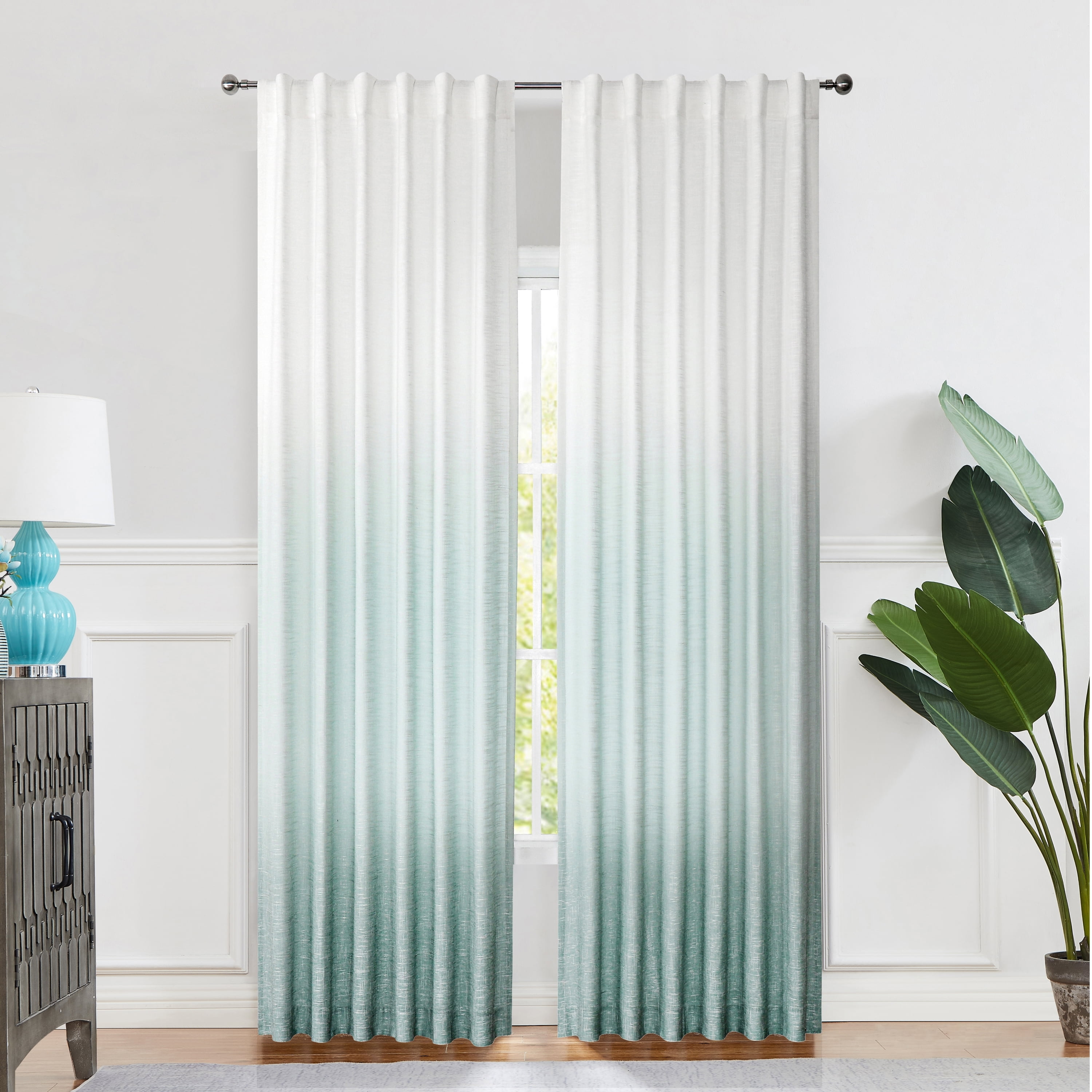Uprown Home Ombre Window Curtain Panel Linen Gradient Print on Rayon ...