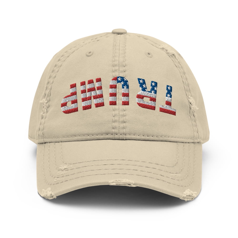 Upside Down Trump USA Flag Campaign Distressed Dad Hat (Khaki ...