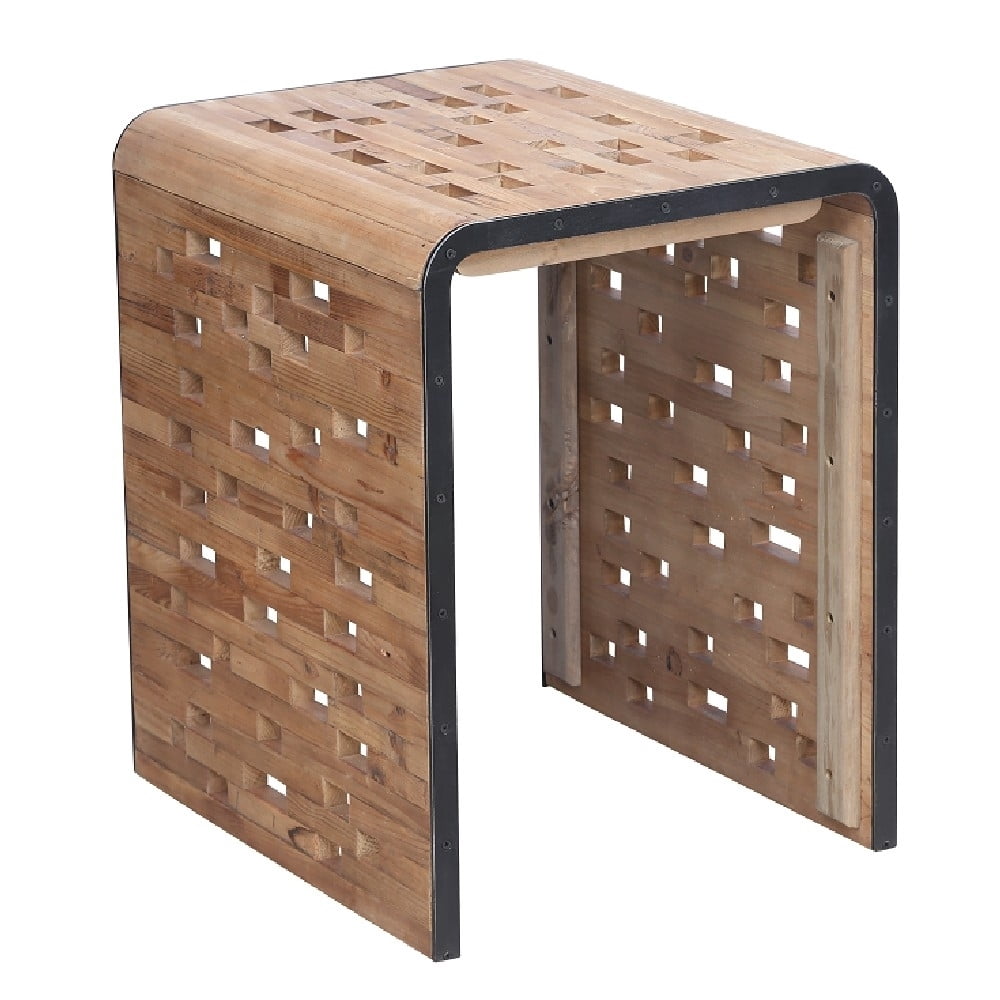 Upside U Shape Rectangular Top End Table with Cut Outs Natural Brown ...