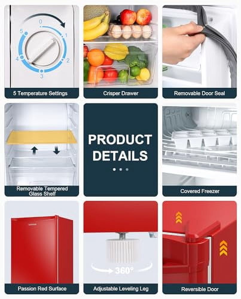 Upstreman 3.2 Cu.Ft Mini Fridge with Freezer, Single Door, Dorm Fridge ...
