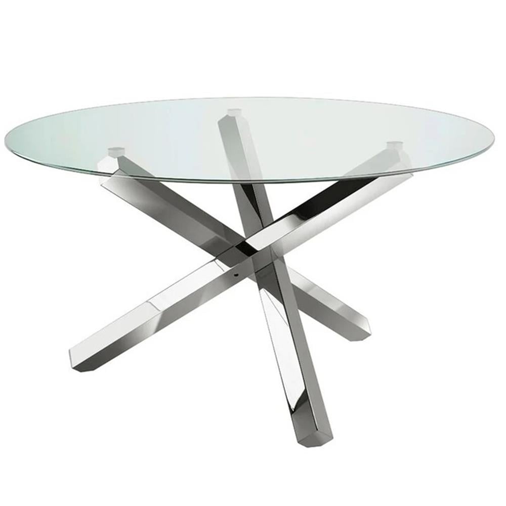 Uptown Club 55" Round Dining Table in Polished Silver Steel Base/Clear ...