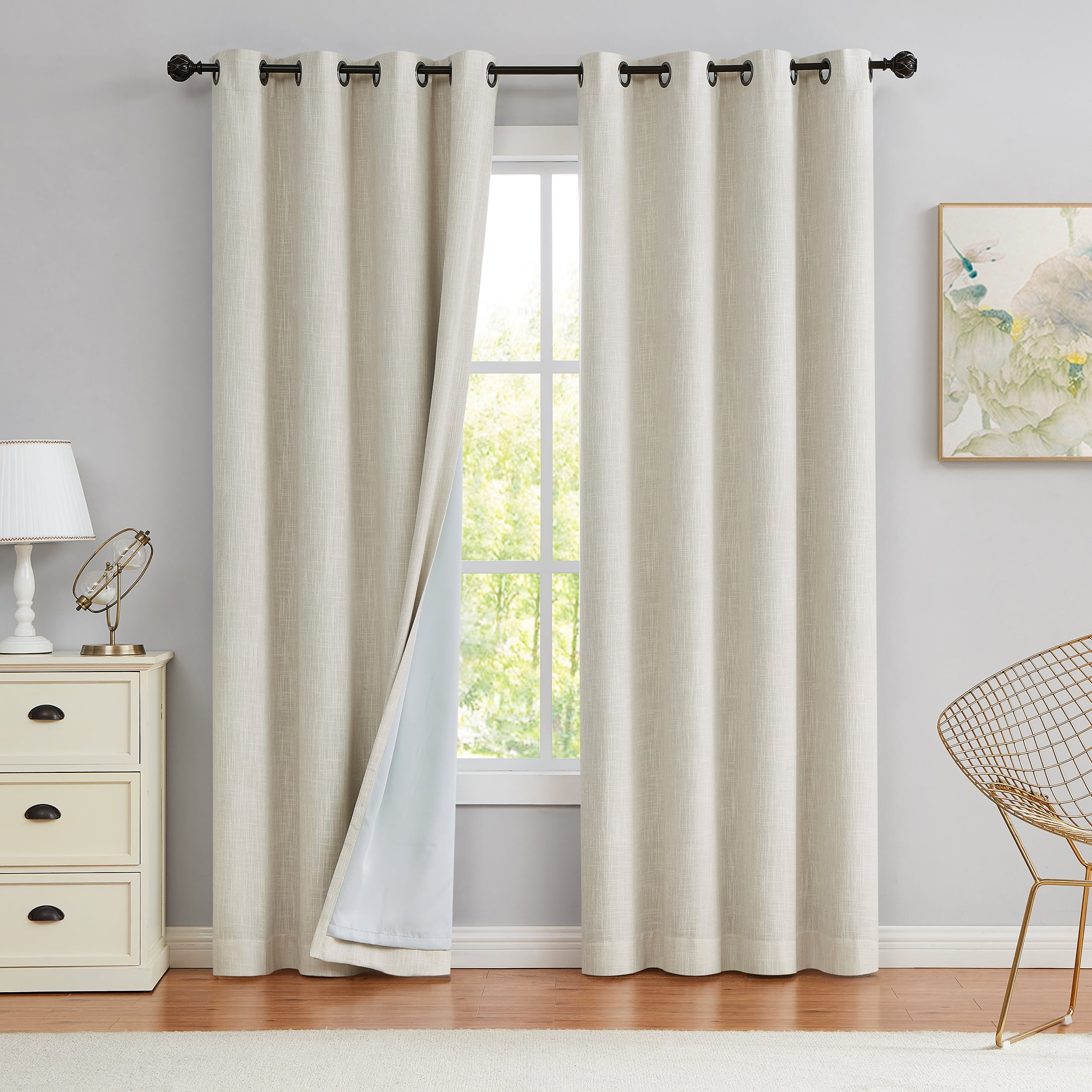 "Uptown Home Beige Full Blackout Double Window Curtain Panel, Heavy ...