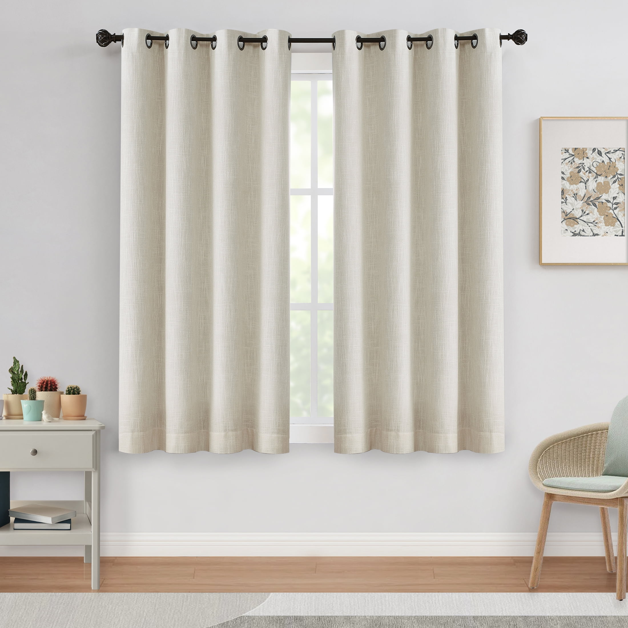 Uptown Home Beige Full Blackout Double Window Curtain, Noise Reducing ...