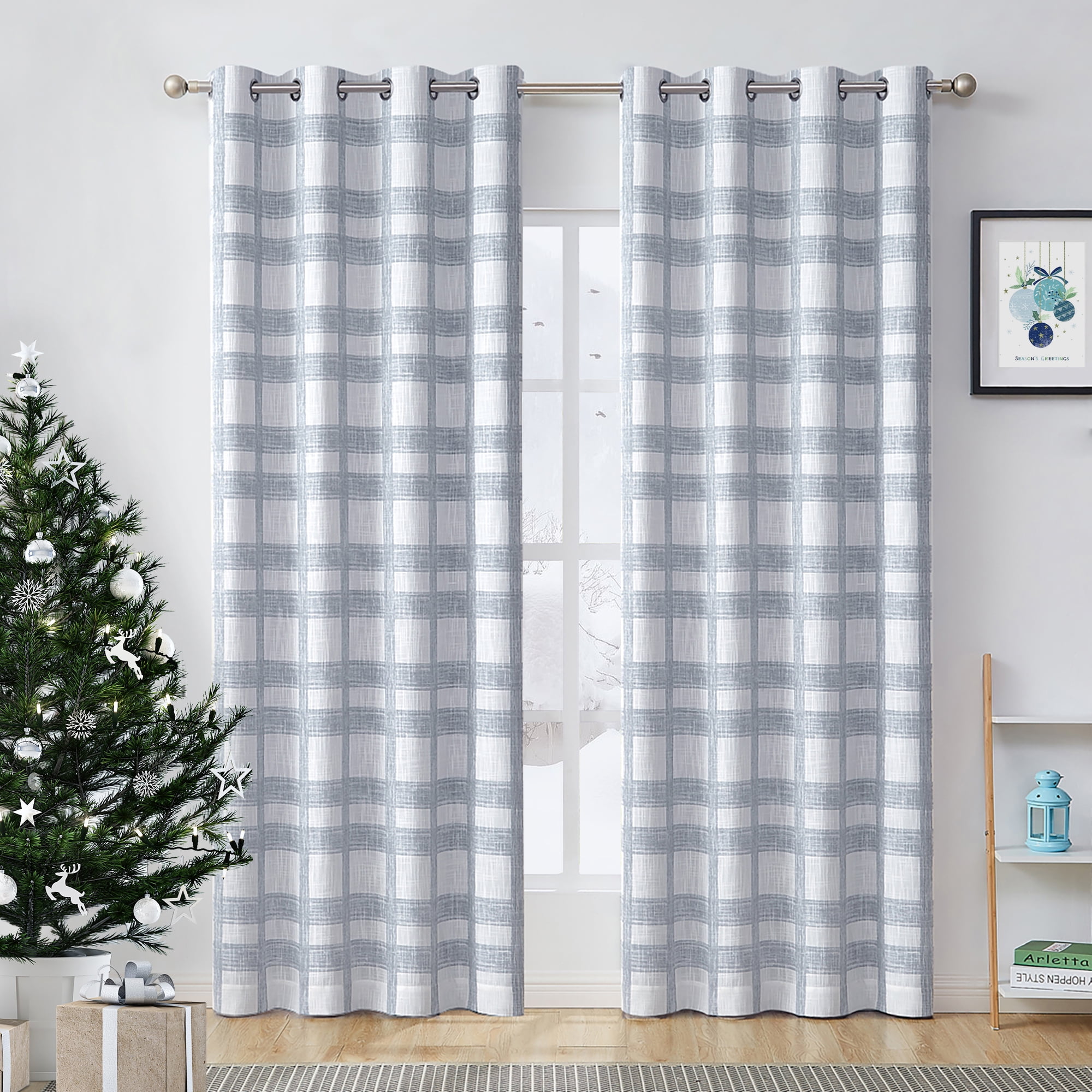 Uptown Home Blue Gray Plaid Blackout Curtain for Living Room Grommet ...