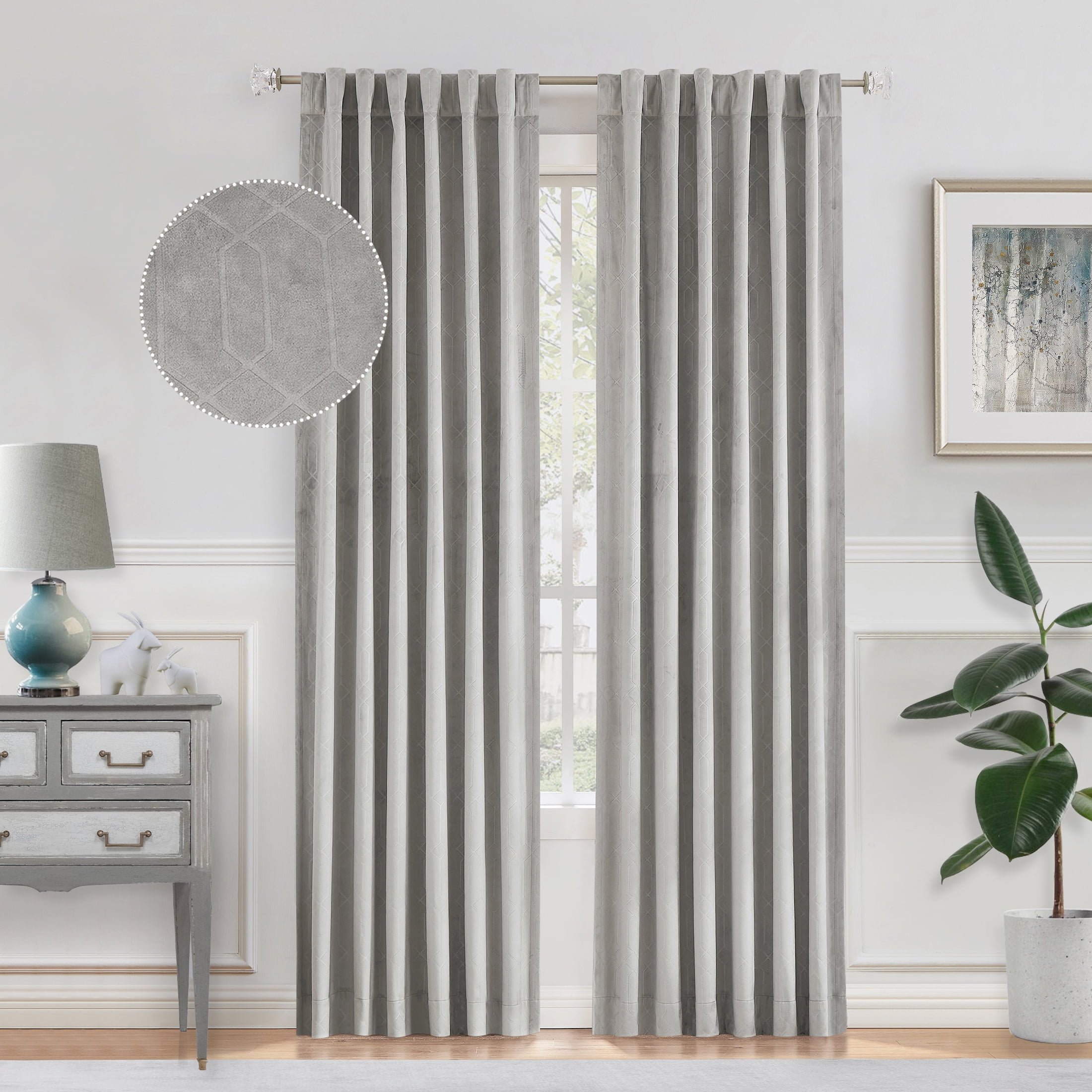 Uptown Home Gray Velvet Blackout Window Curtain Panels for Bedroom ...