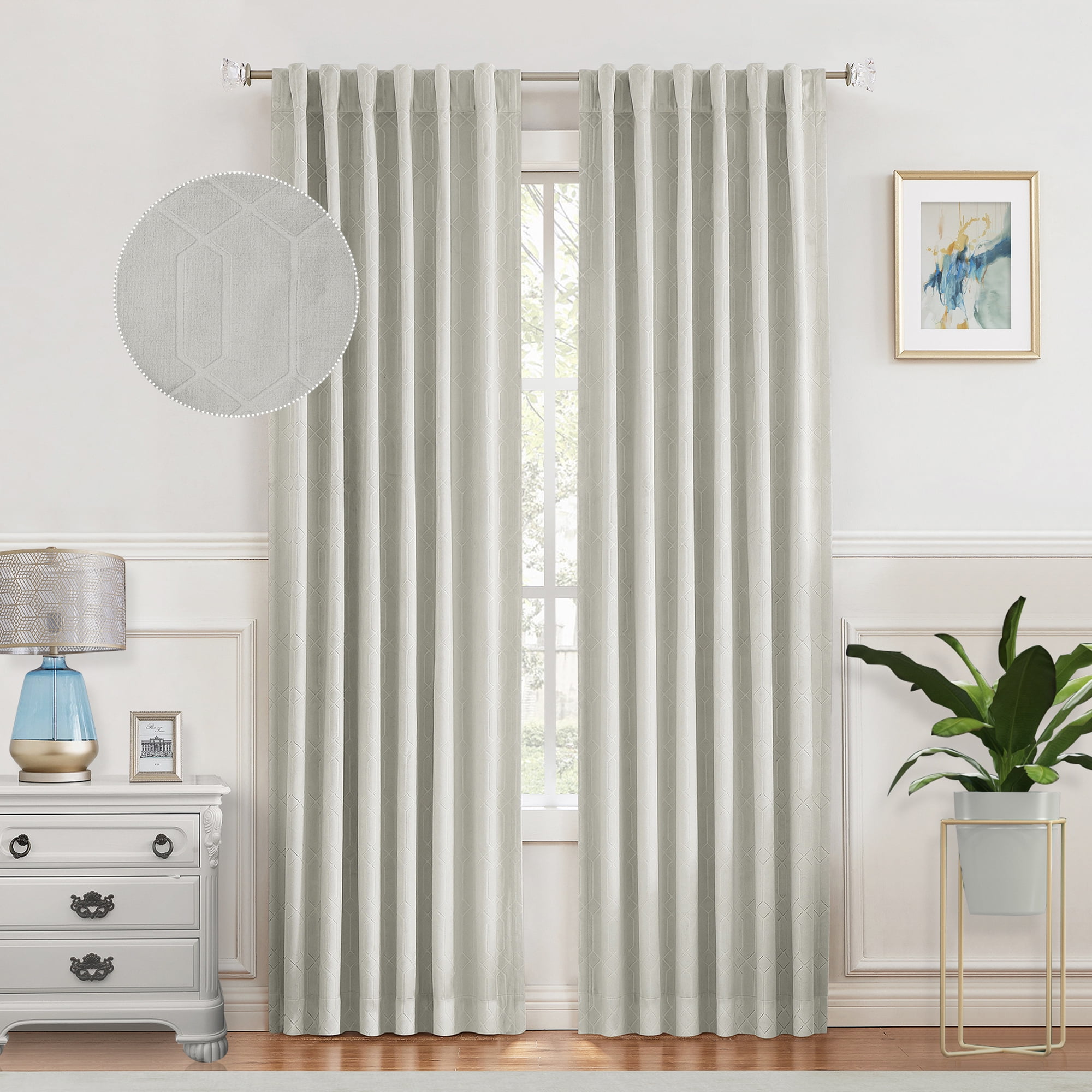 Uptown Home Ivory Luxury Velvet 90% Blackout Window Curtain Panels for Bedroom and Living Room ...