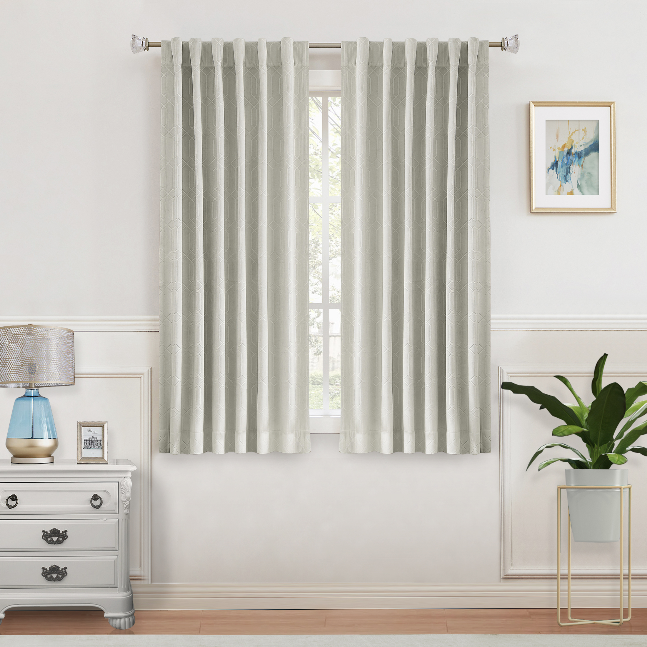 Uptown Home Ivory Velvet Blackout Window Curtain Panels Block Light ...