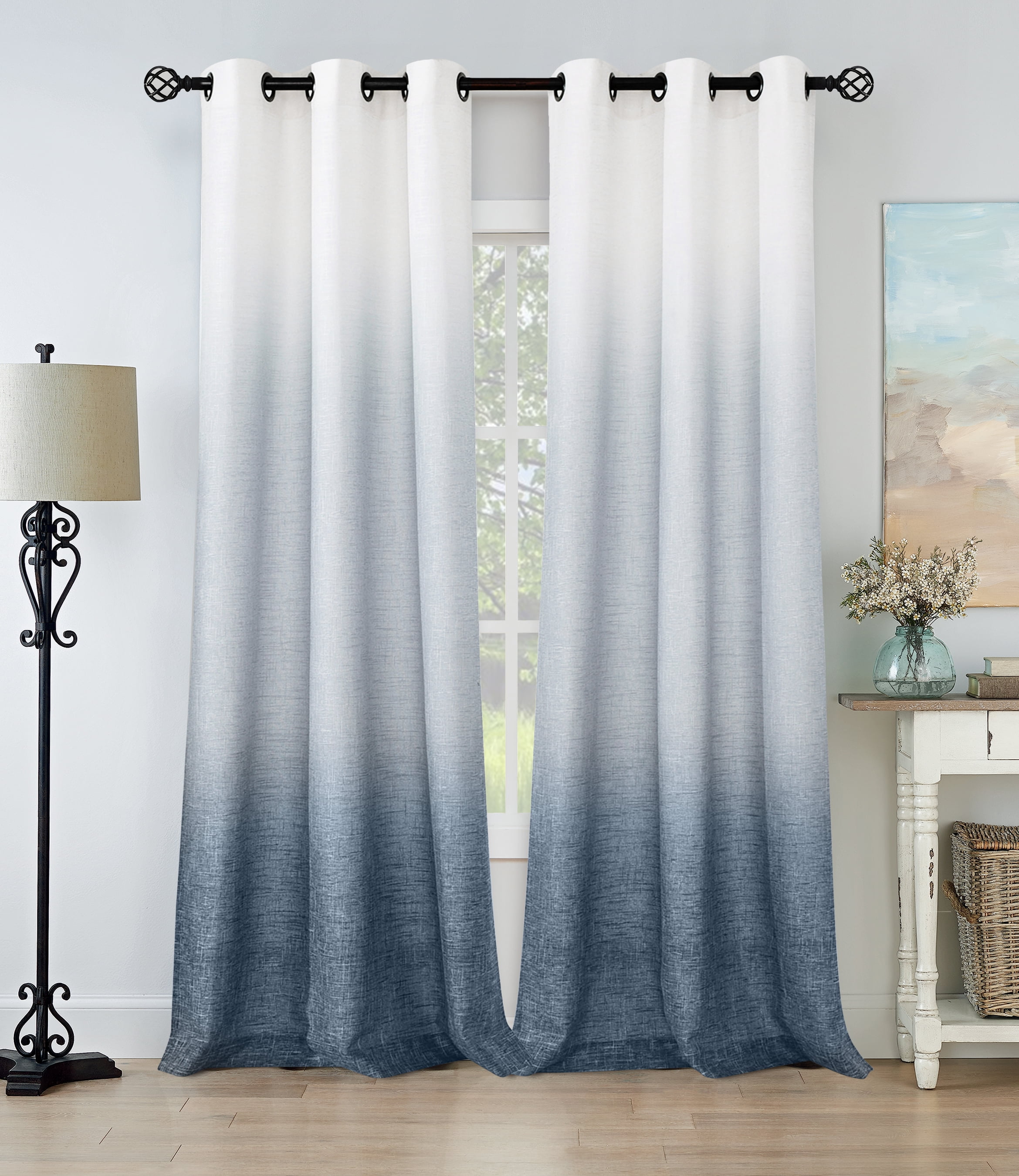 "Uptown Home Ombre Indigo Blue White Rayon Blend Heavy Linen Texture ...