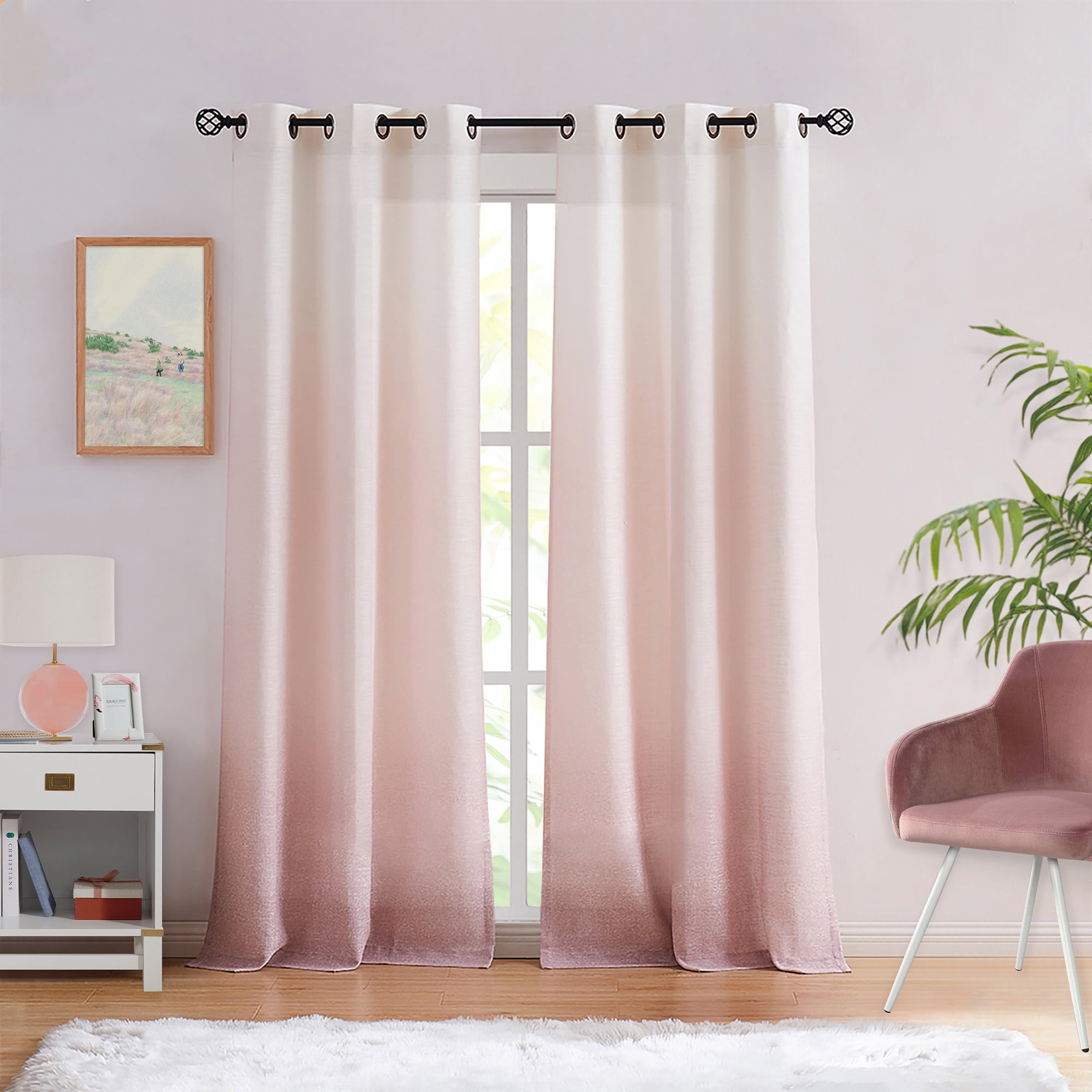 Uptown Home Ombre Pink White Filtering Light Window Curtain Panels for ...
