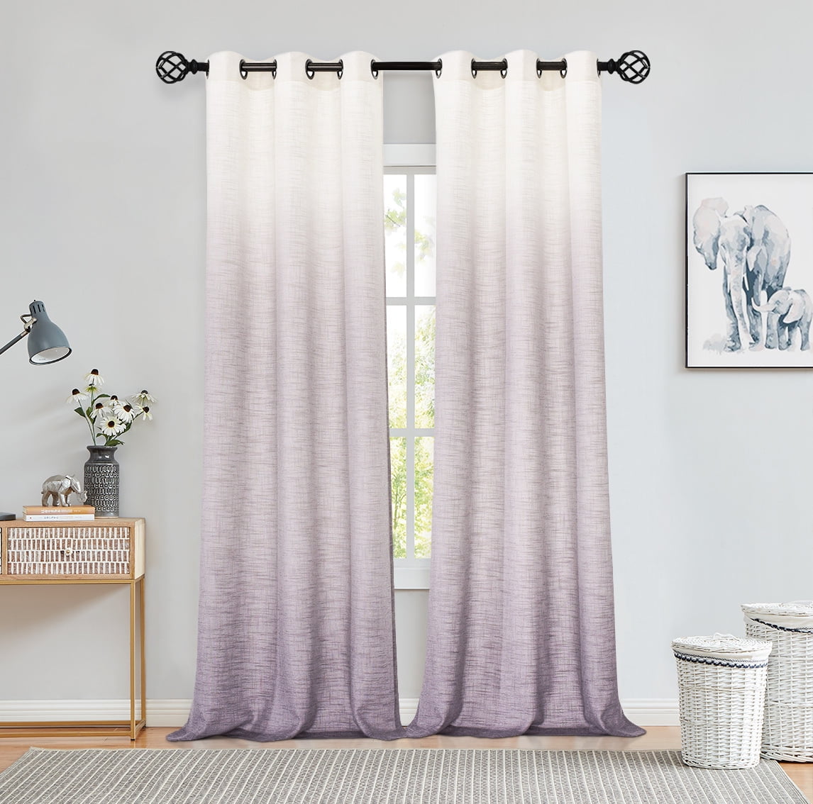 Uptown Home Ombre Purple White Rayon Blend Heavy Linen Texture Window ...
