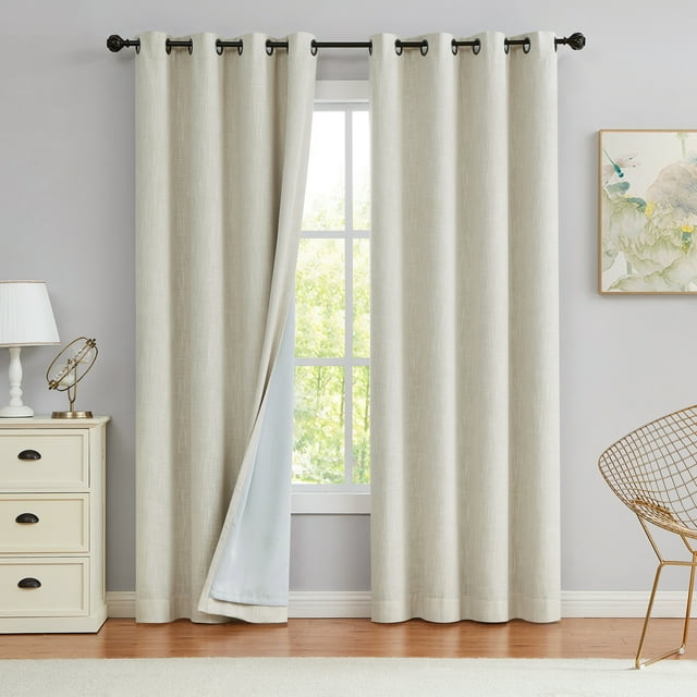 "Uptown Home 100% Blackout Beige Curtain Panels, Grommet, 50""x95""x2 ...