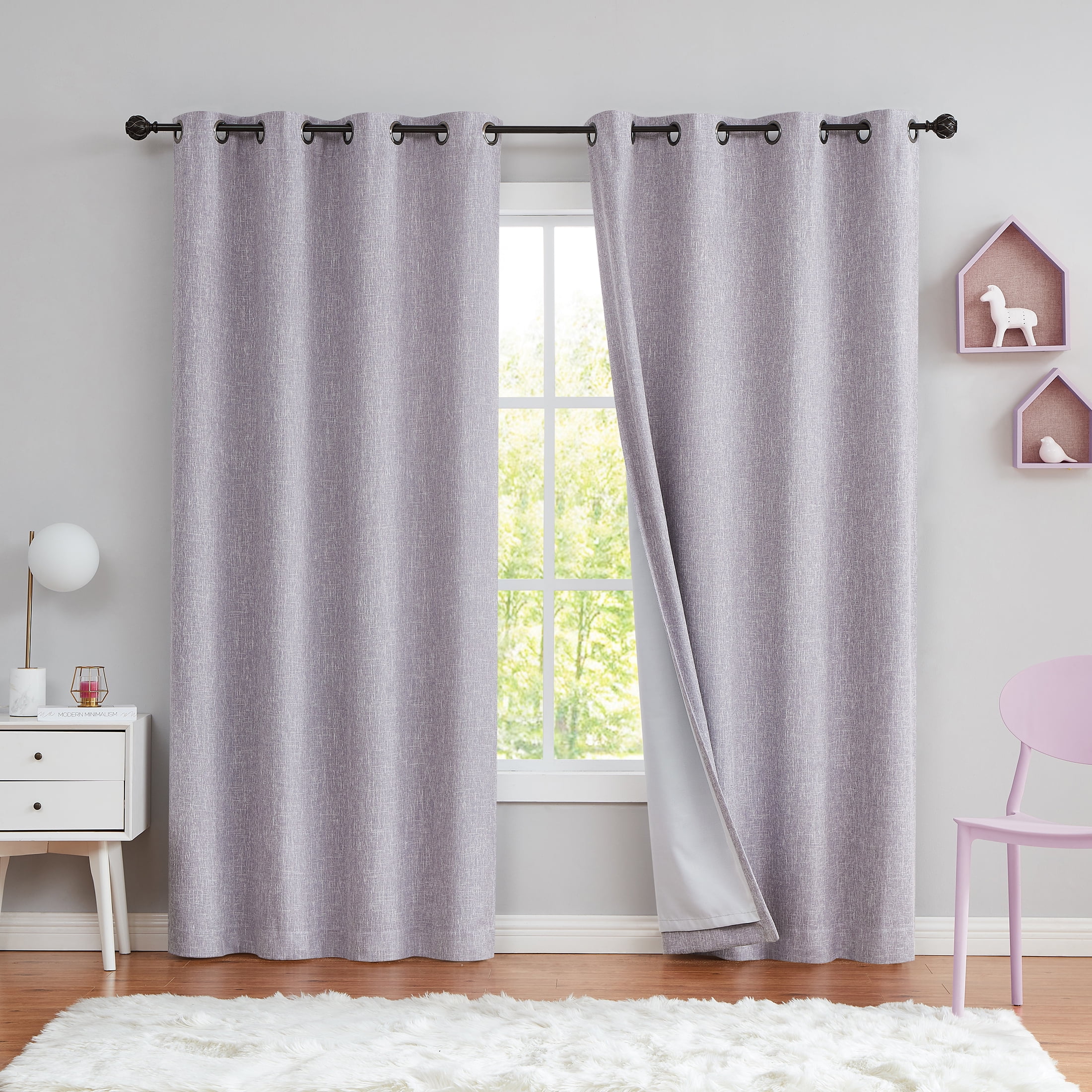 Uptown Home 100% Blackout Lavender Double Curtain Panels, Heavy Linen ...