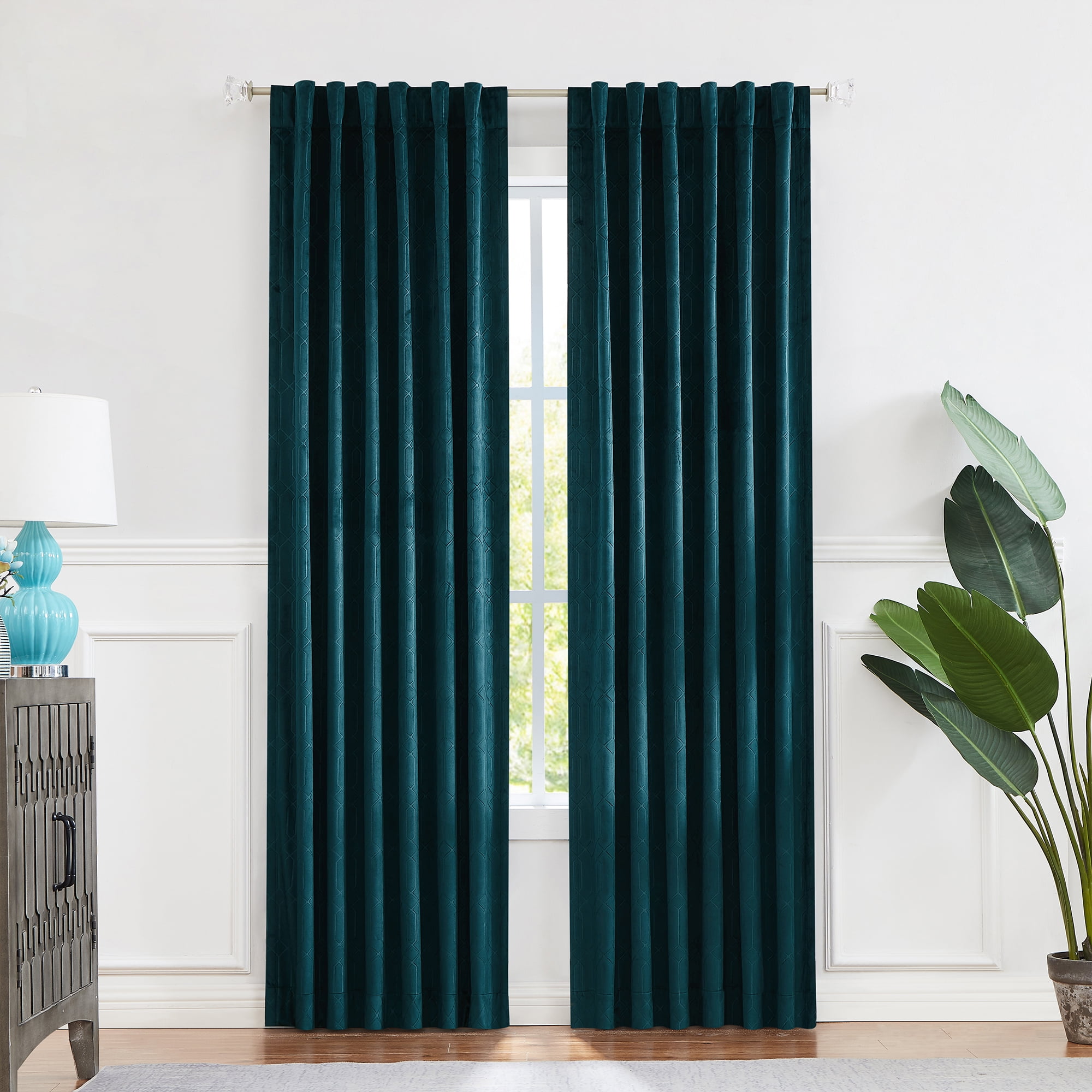 Uptown Home Teal Green Velvet Blackout Window Curtain Panels for ...