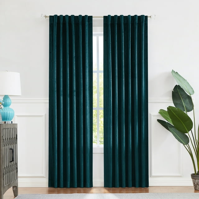 Uptown Home Teal Green Velvet Blackout Window Curtain Panels, Thick ...