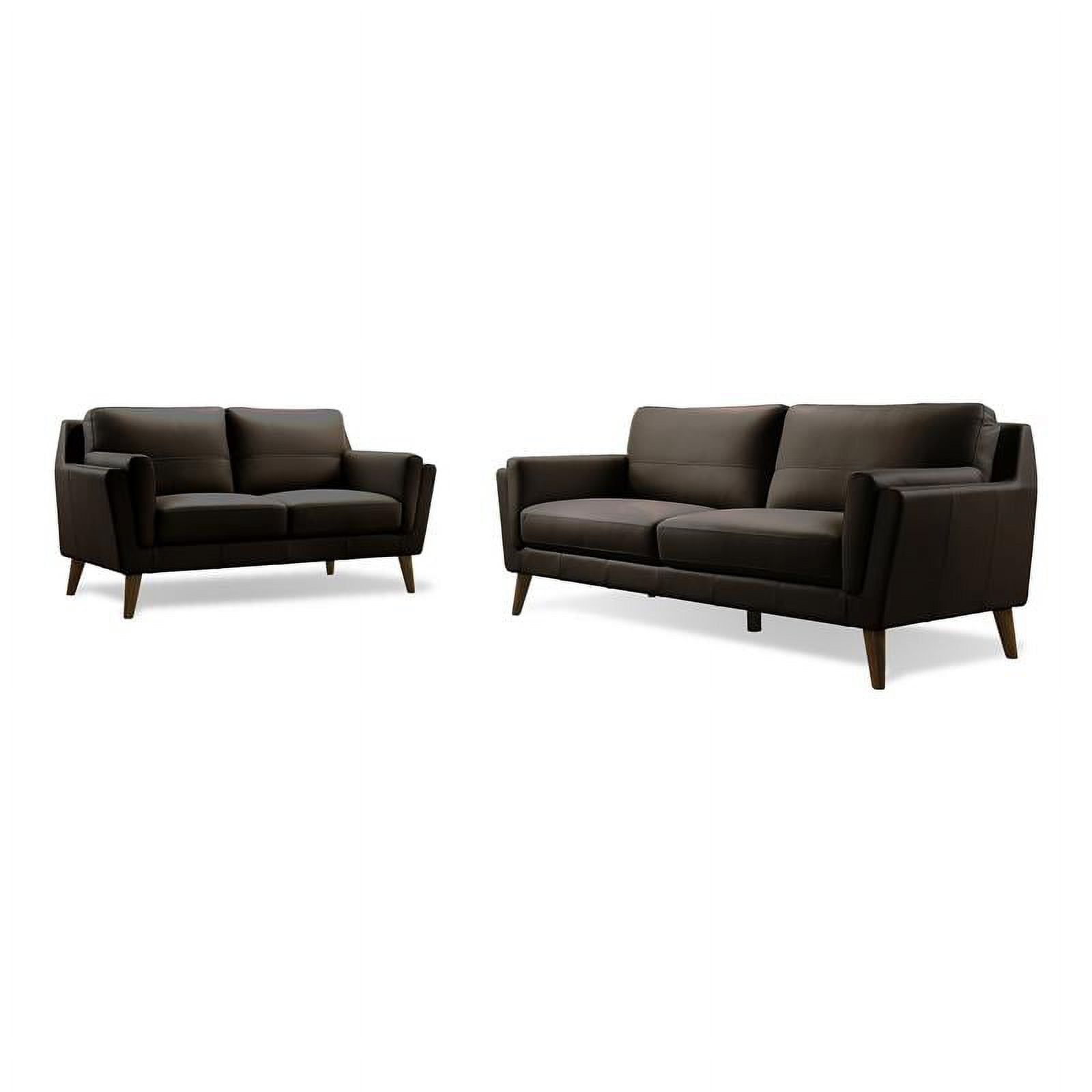 Uptown-Modern Solid Wood/ Leather Match Loveseat and Sofa in Chocolate ...