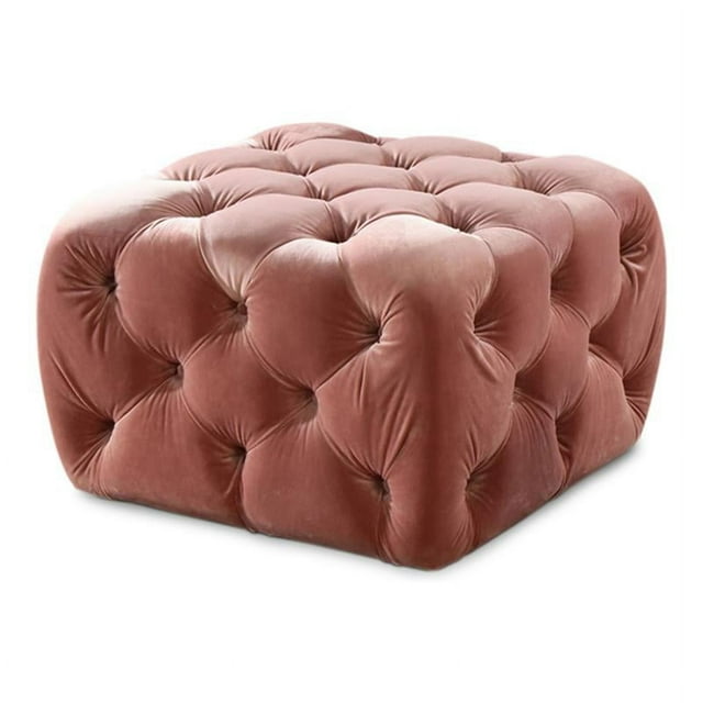 Uptown-Modern Square Velvet Tufted Ottoman with Foam Padding in Dusty ...
