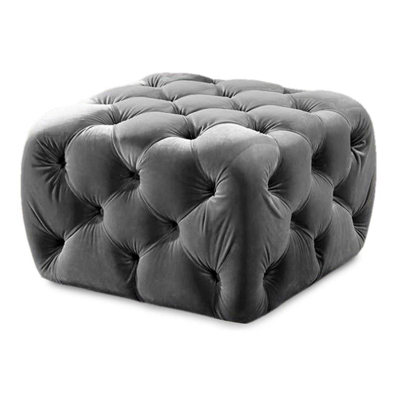 Uptown-Modern Square Velvet Tufted Ottoman with Foam Padding in Gray ...