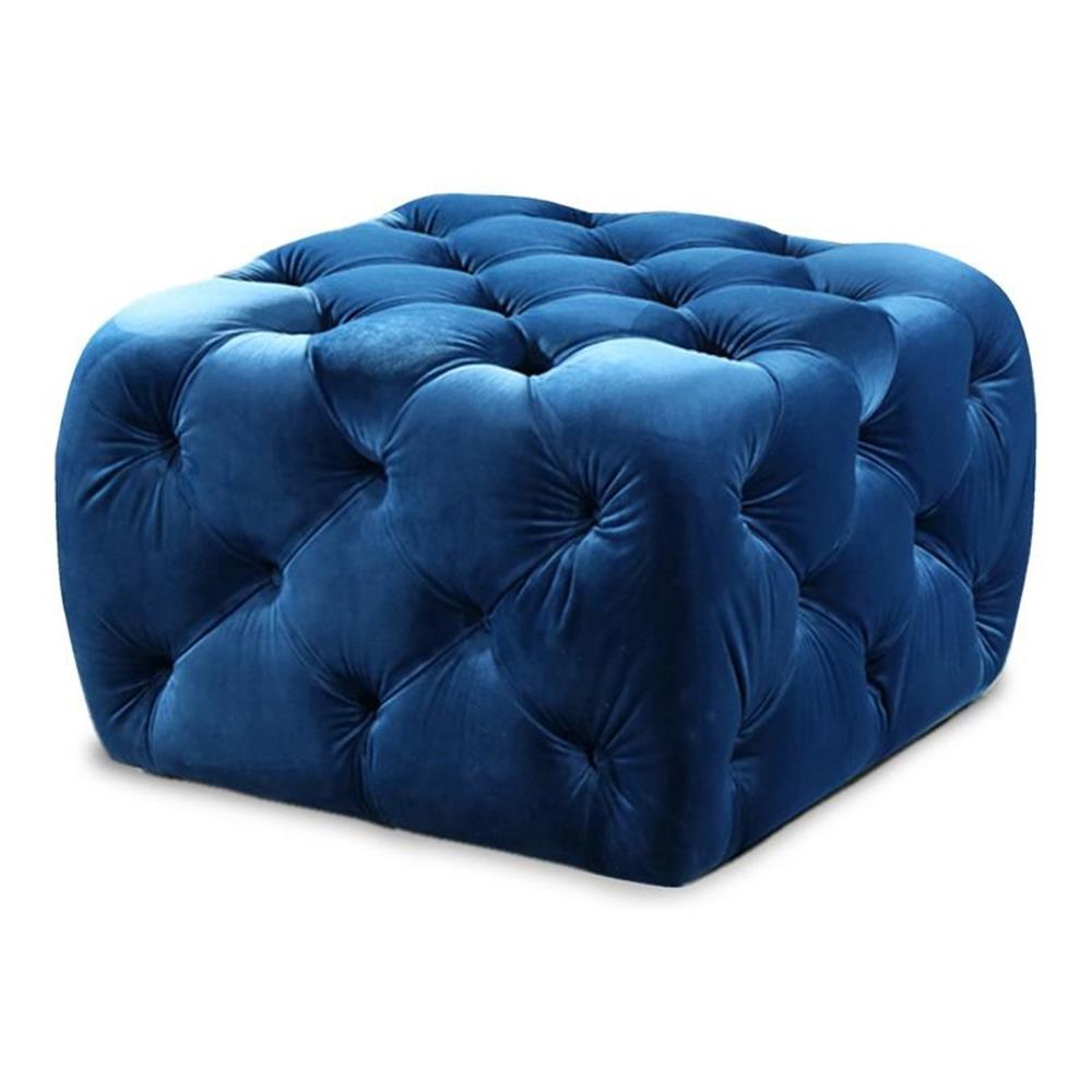 Uptown-Modern Square Velvet Tufted Ottoman with Foam Padding in Royal ...