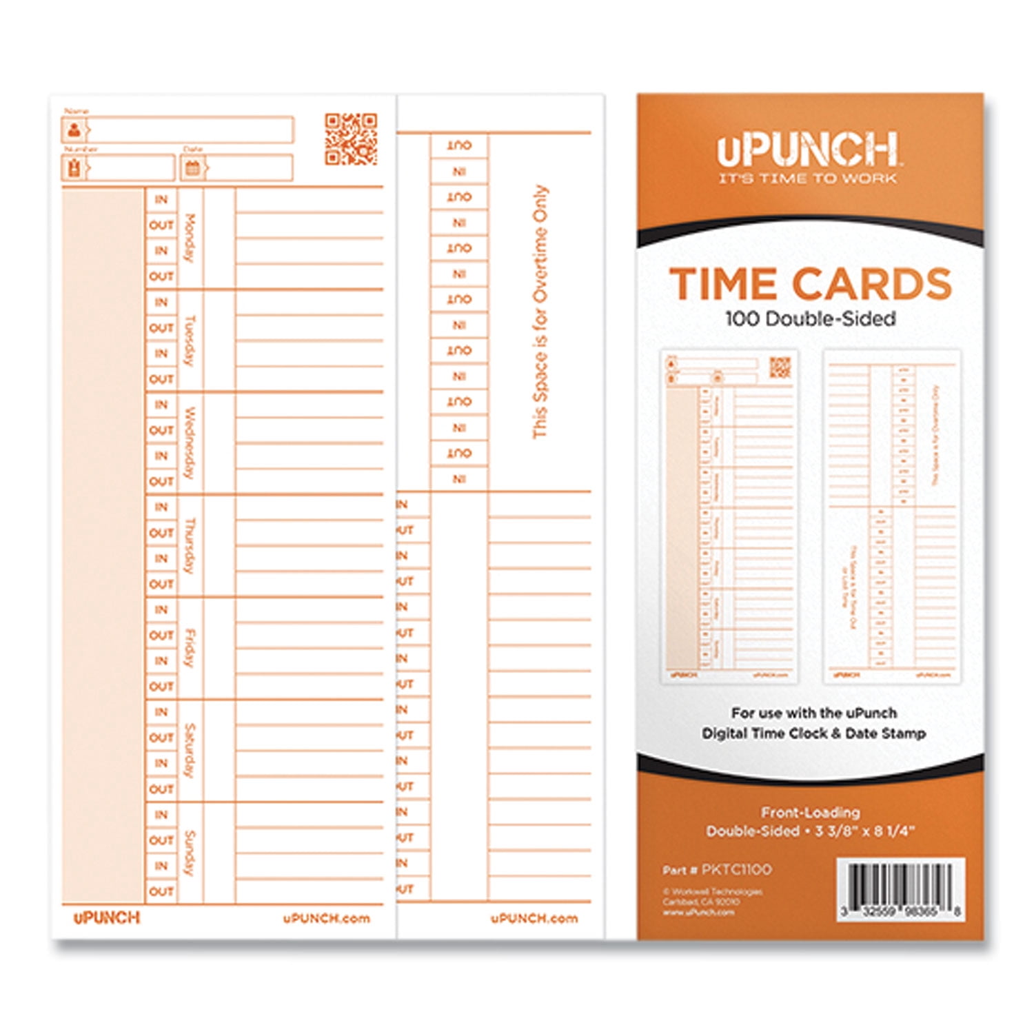 uPunch Time Card for PK1100 Time Clock 100/Pk PKTC1100 - Walmart.com
