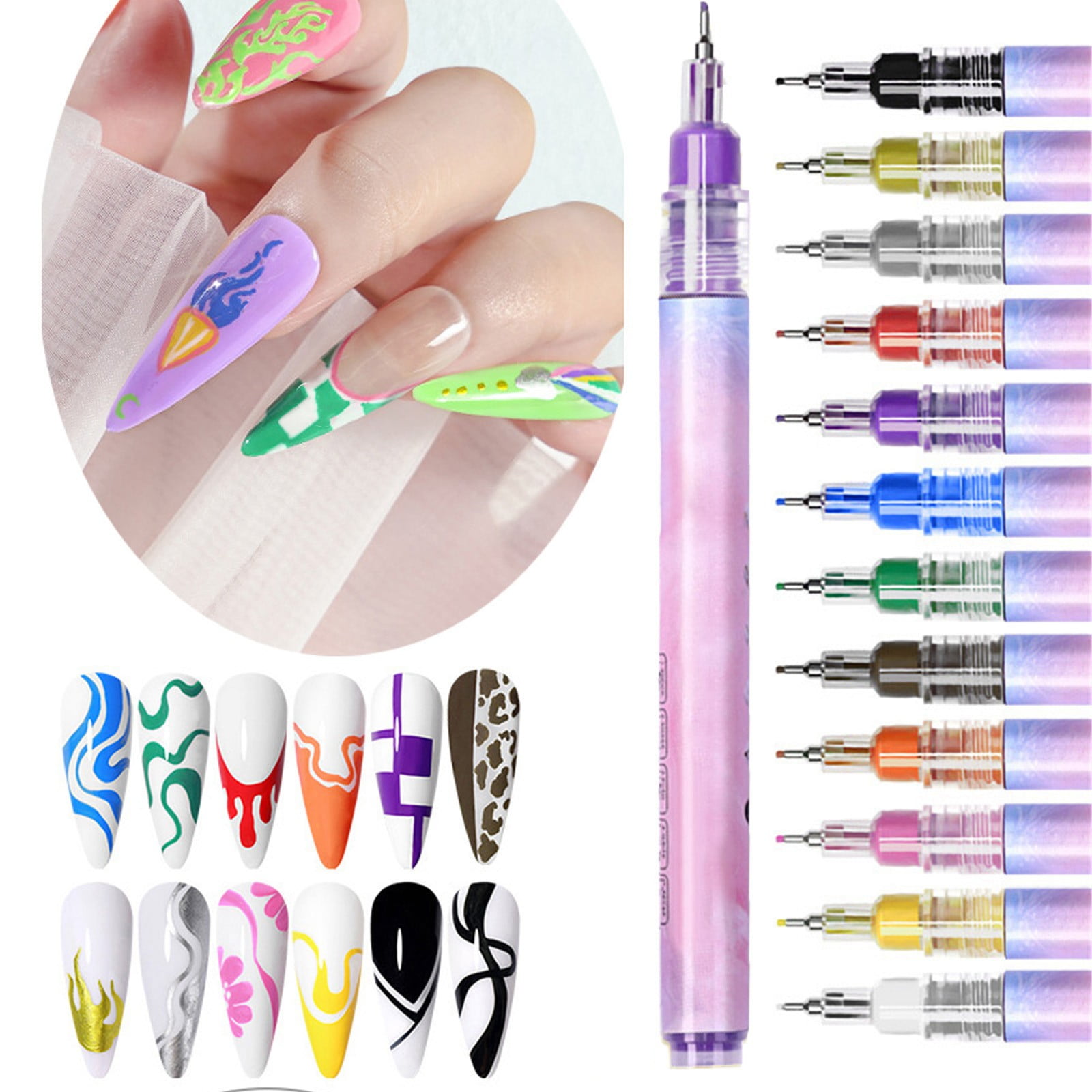 Uqiangy 3D Nail Art Pens Set, Kalolary Nail Point Graffiti Dotting Pen ...