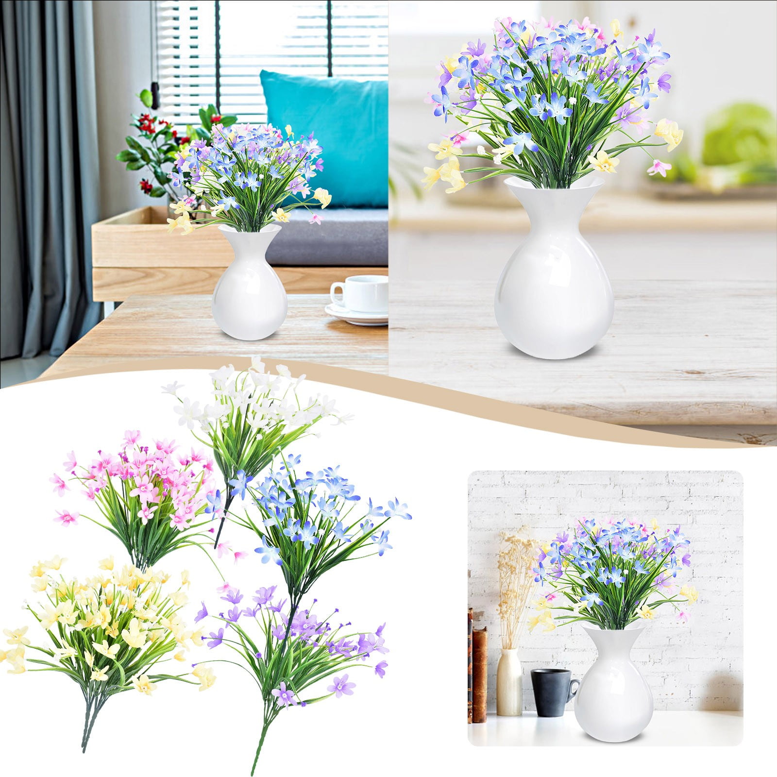 Uqiangy Artificial Silk Flower Realistic Faux with Long Stems Bulk Fake Daffodil Orchid Flower ...