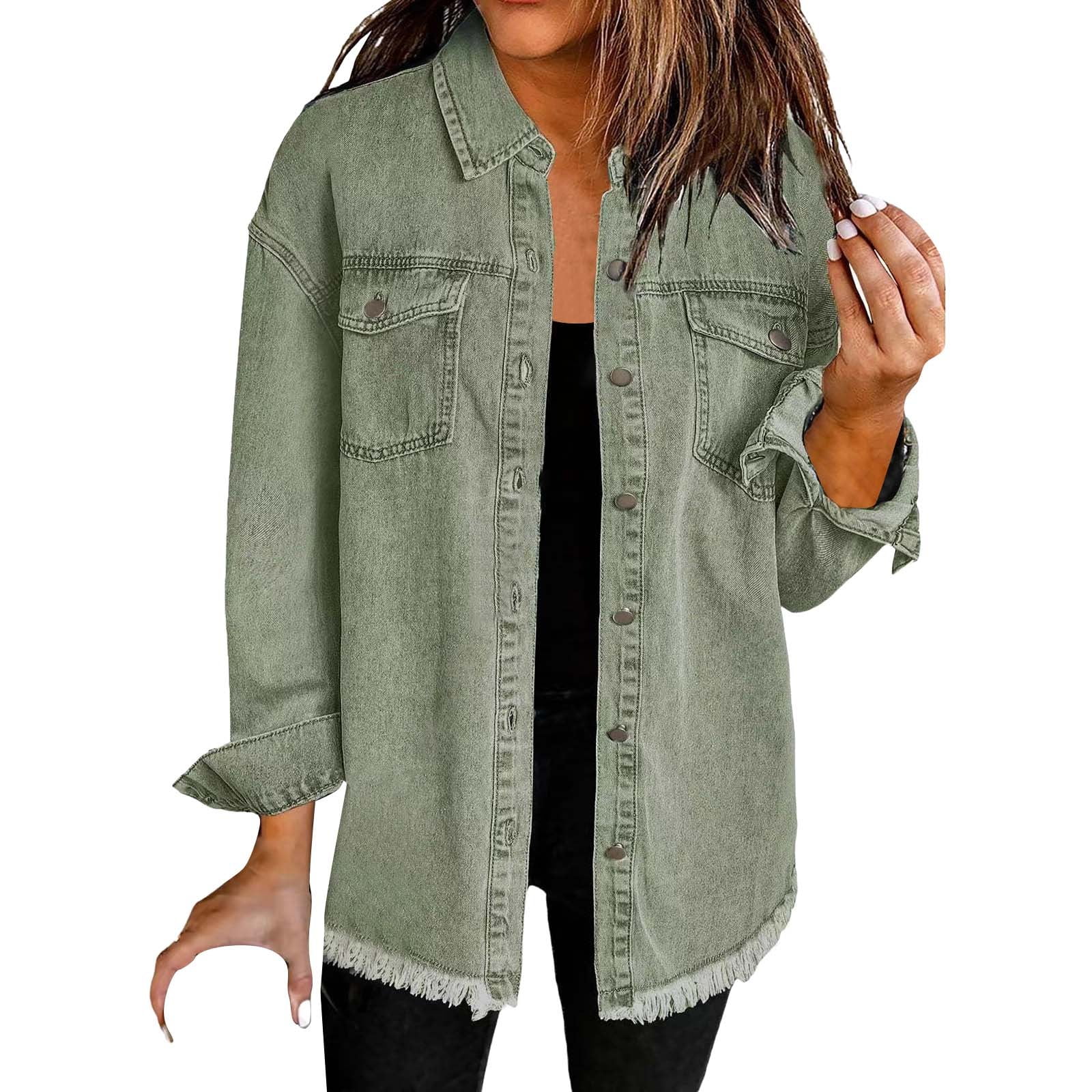 Uqiangy Jean Button Up Shirt For Women Denim Jacket for Women Oversized ...