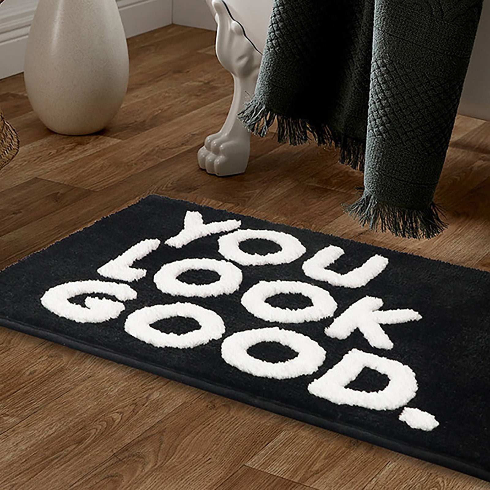 Uqiangy You Look Good Bath Mat Black and White Bathroom Rugs Cute Bath ...