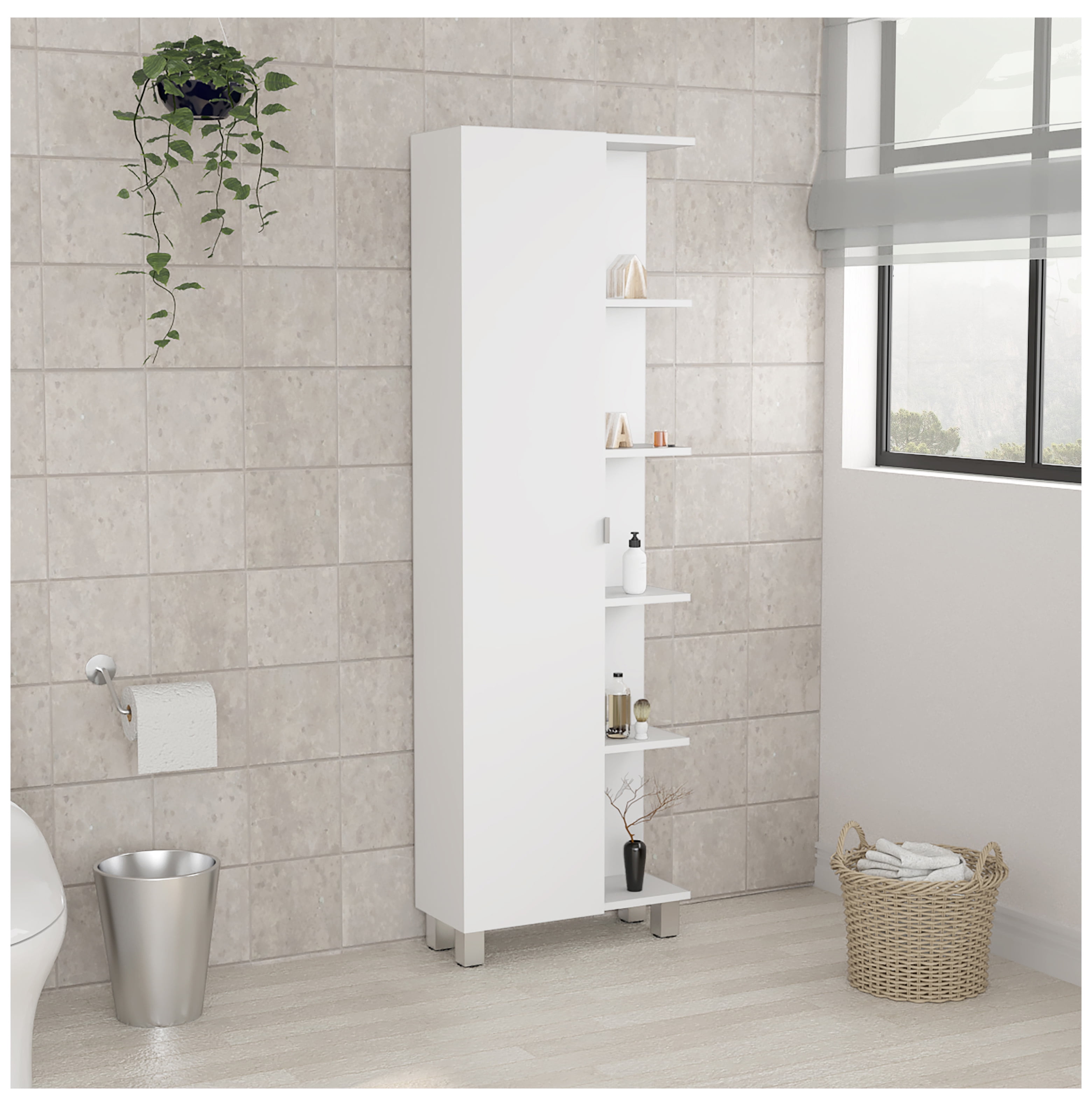 Urano Corner Linen Cabinet, Five External Shelves, Single Door, Four ...