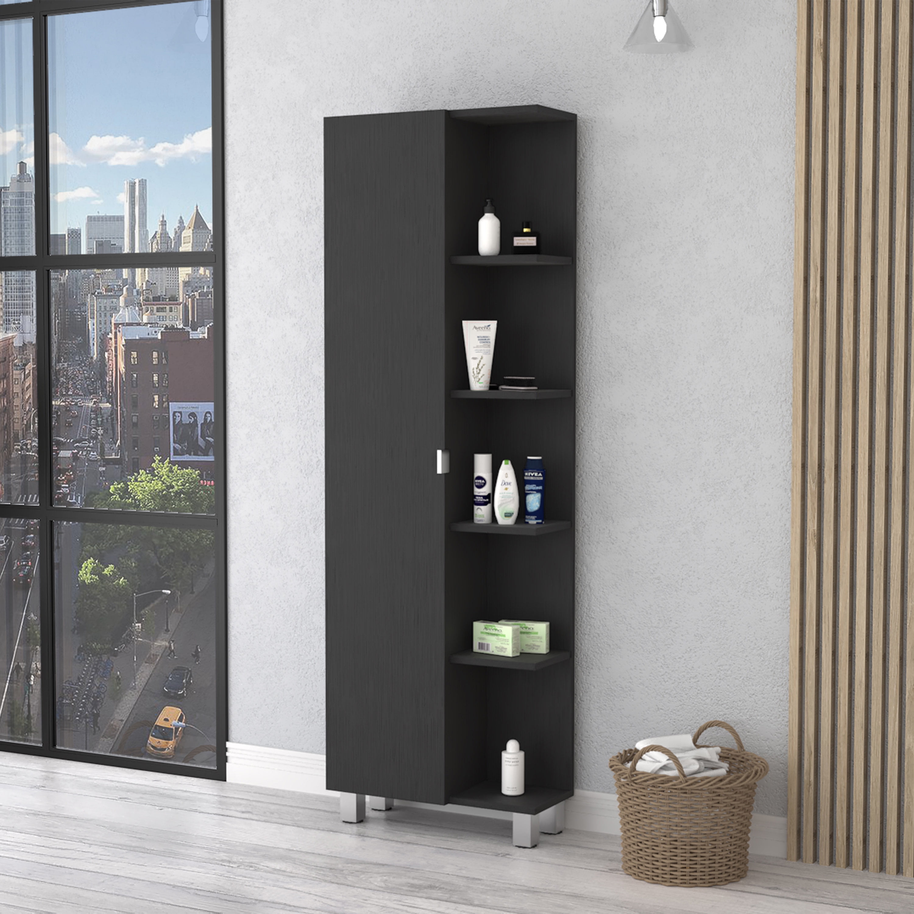 Urano Mirror Linen Cabinet, Four Interior Shelves, Five External ...