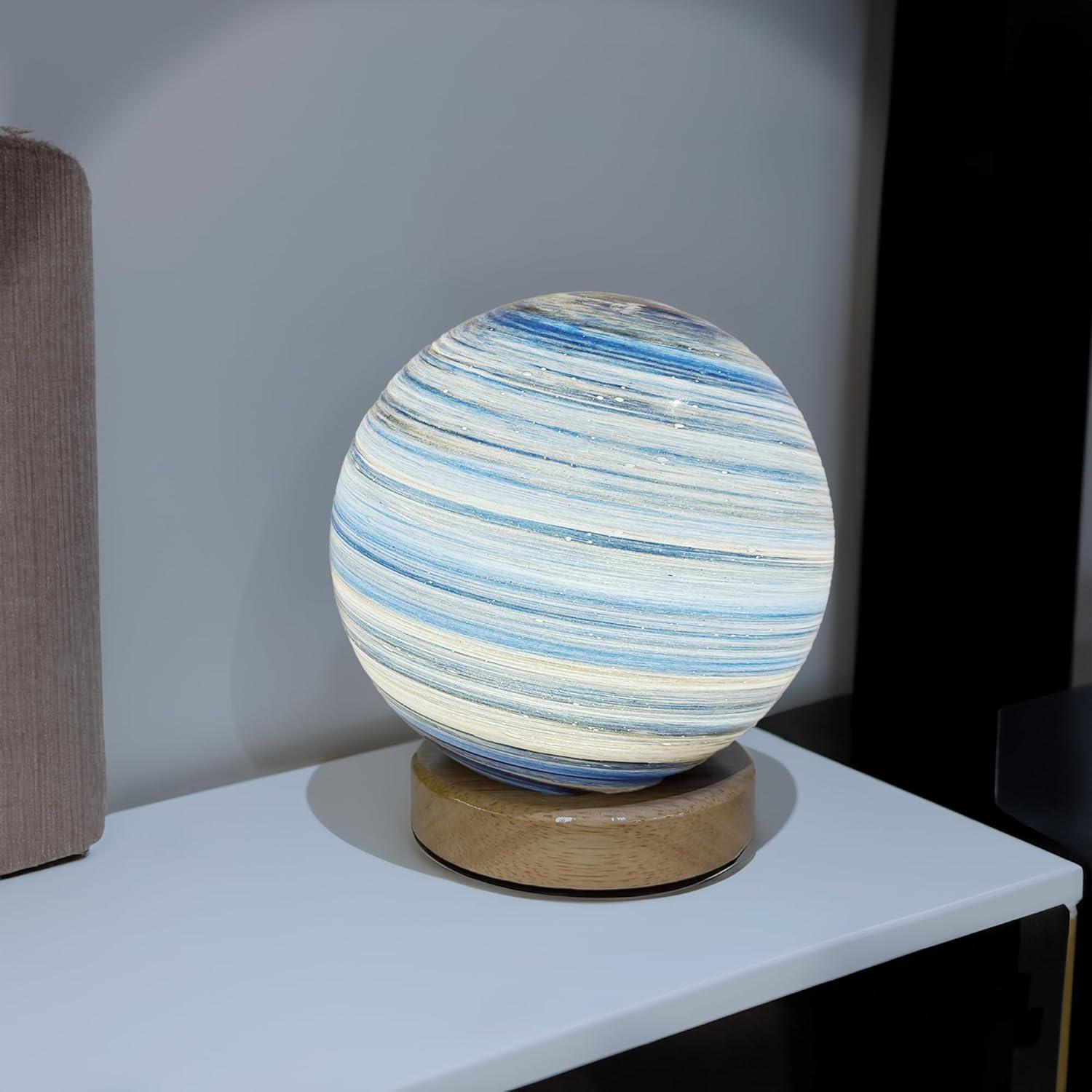 Lux Uranus White Planet Night Light Glass Bedside with Wooden Base 3 ...