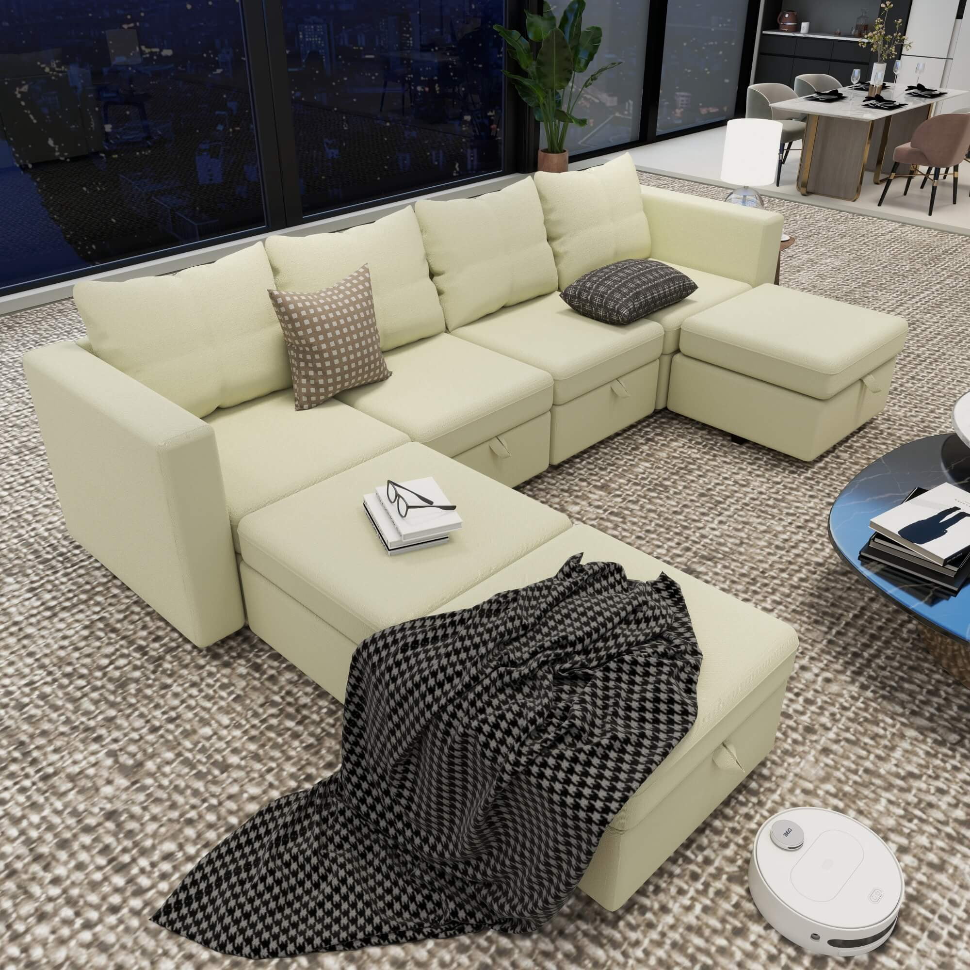 WRR Modular Sectional Sofa U Shaped Sectional Couch with Ottomans ...