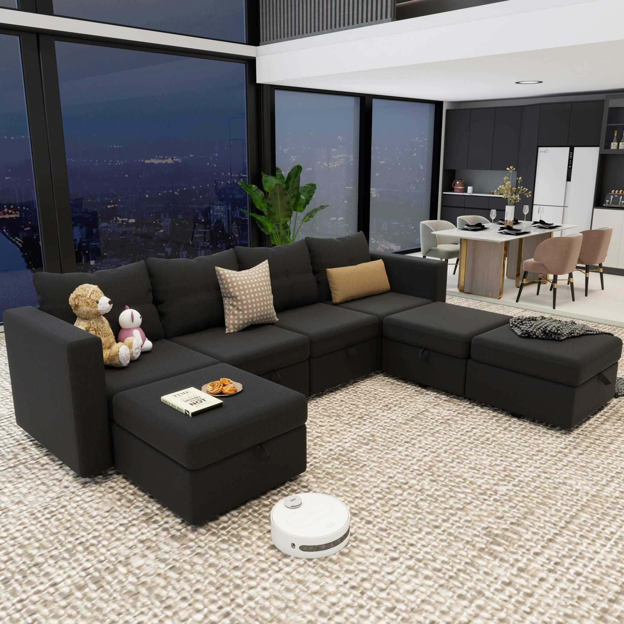 WRR Modular Sectional Sofa U Shaped Sectional Couch with Ottomans Reversible Modular Sofa 7 ...