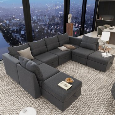 Linsy Home Living Room Large Modular Couch, Sectional Sofa with Storage ...