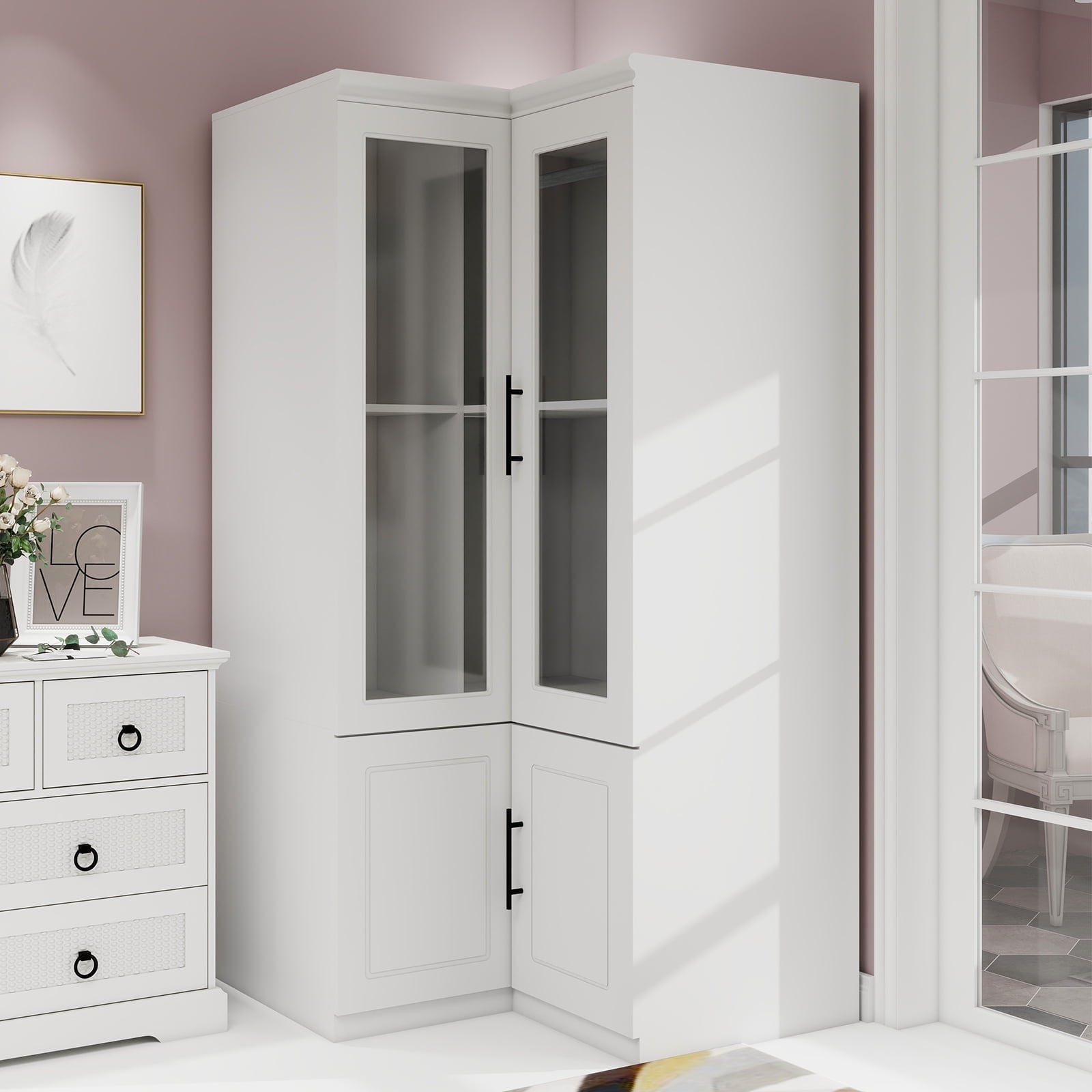 UrbEleg Freestanding Wardrobe Armoire with Drawers, Modern White Corner ...