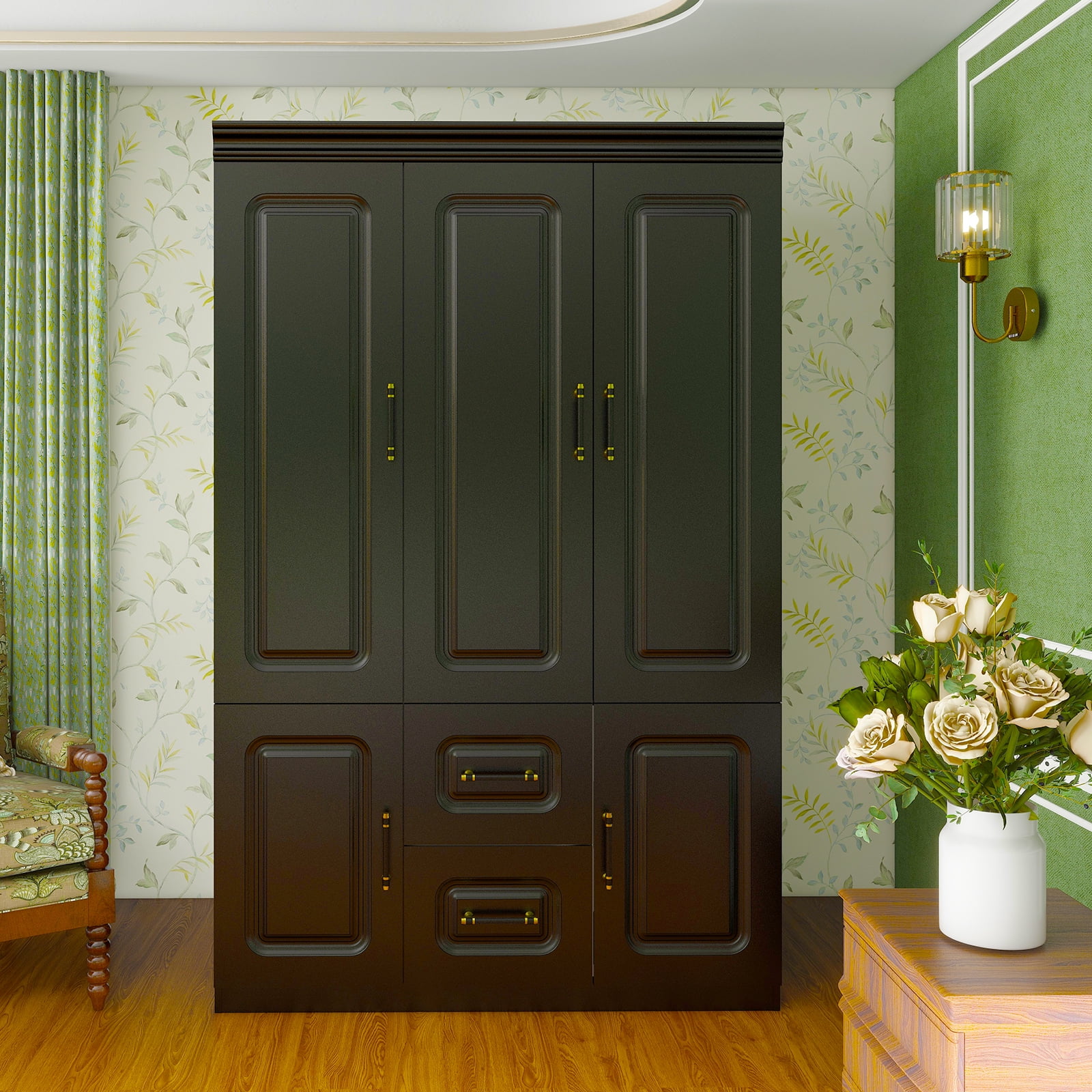 UrbEleg Wardrobe Armoire Closet with Drawers, Modern Black Freestanding ...