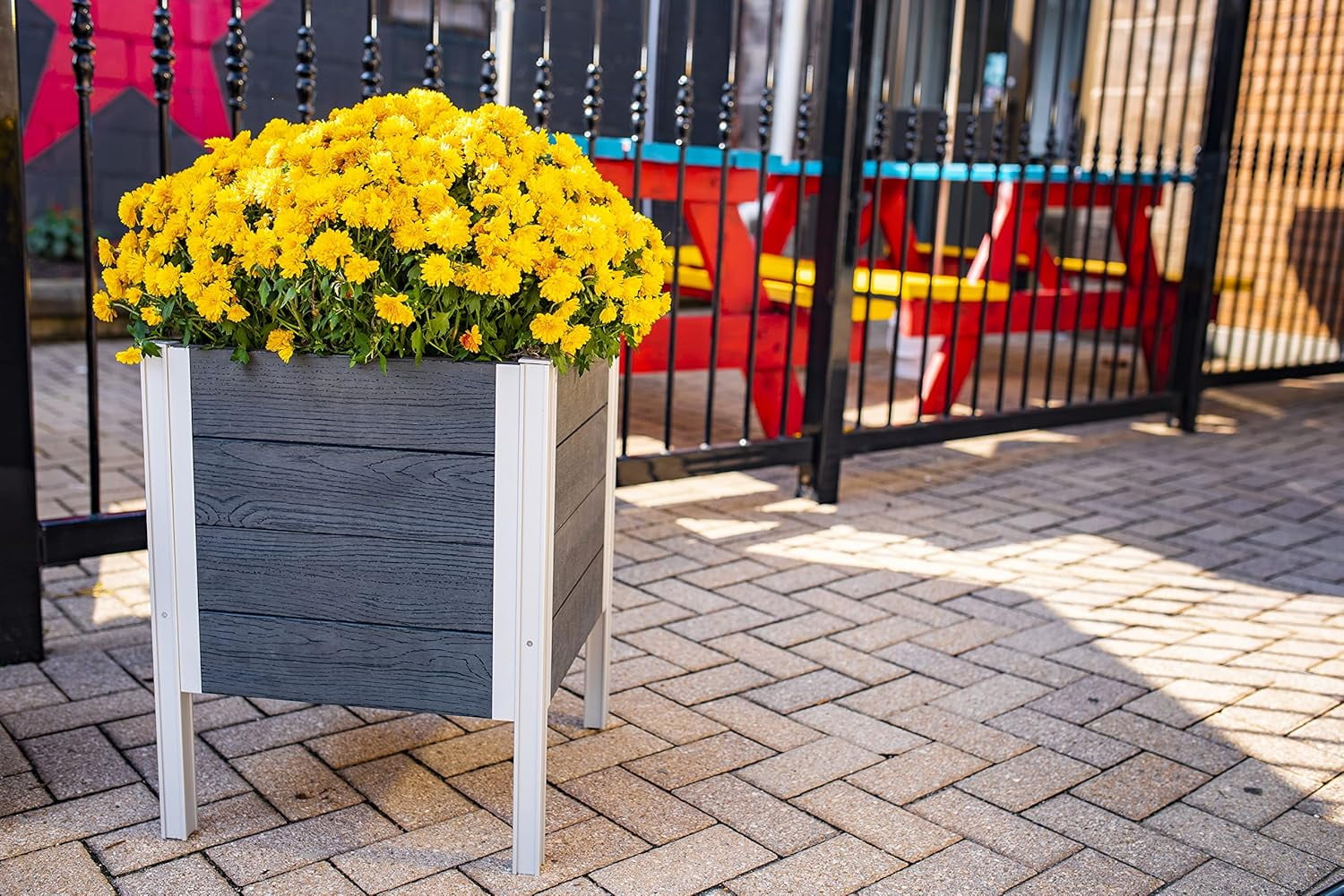 Urba 17 inch x 17 inch x 22 inch Embossed Vinyl Raised Planter, Slate ...