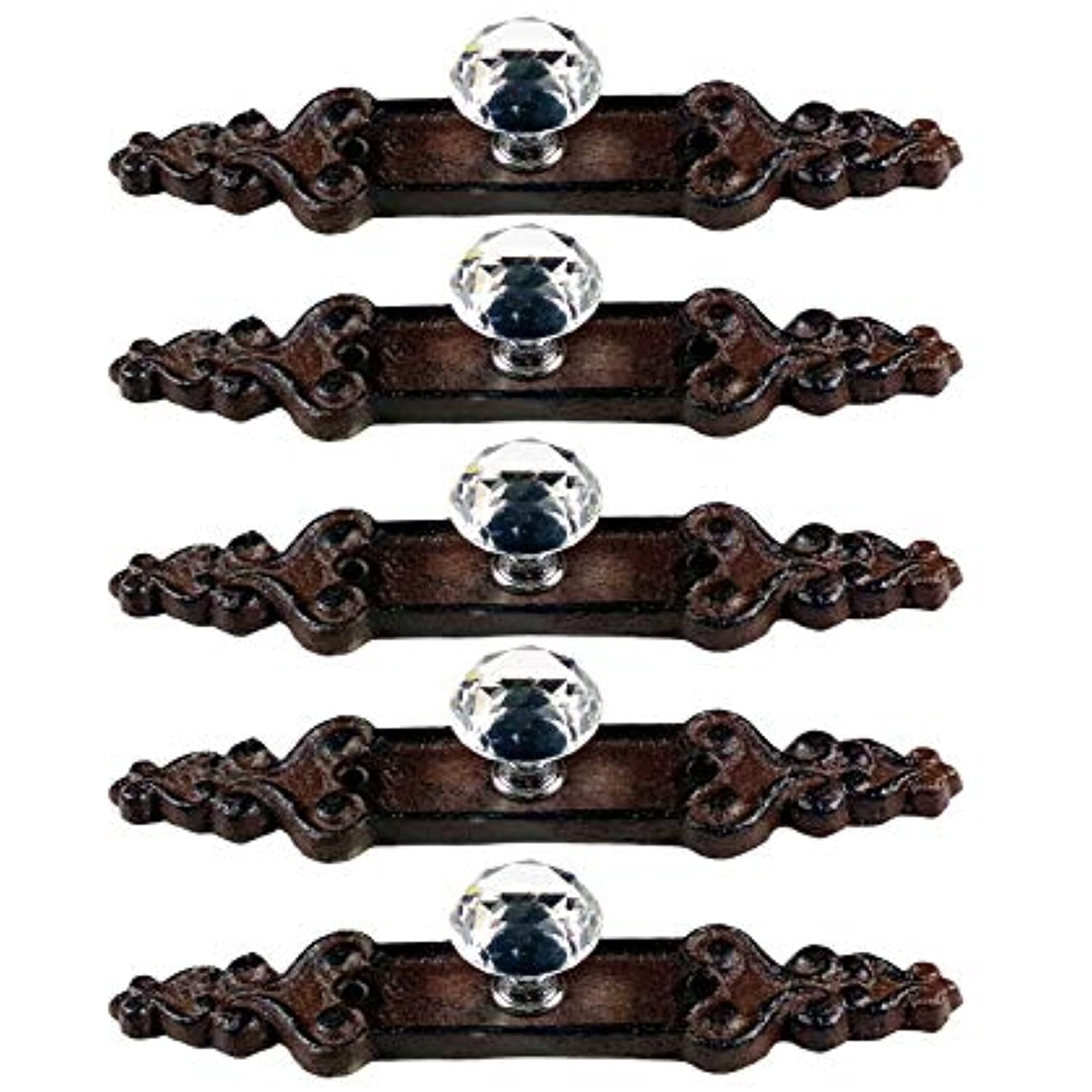 Urbalabs Cast Iron Crystal Glass Knobs Rustic Bronze Floral Cabinet ...