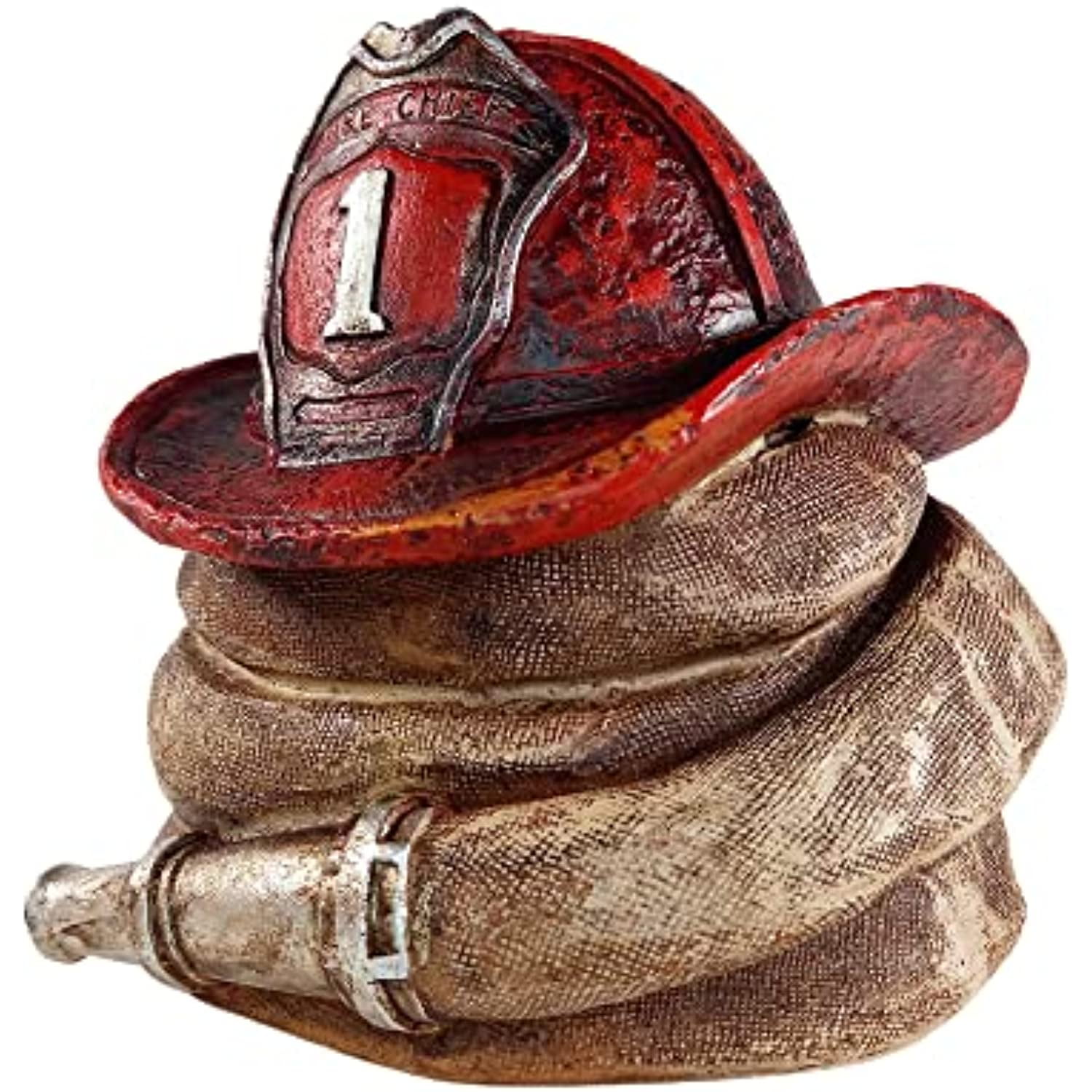Urbalabs Fireman Helmet & Hose Piggy Bank, Large Coin Bank, Rustic Home ...