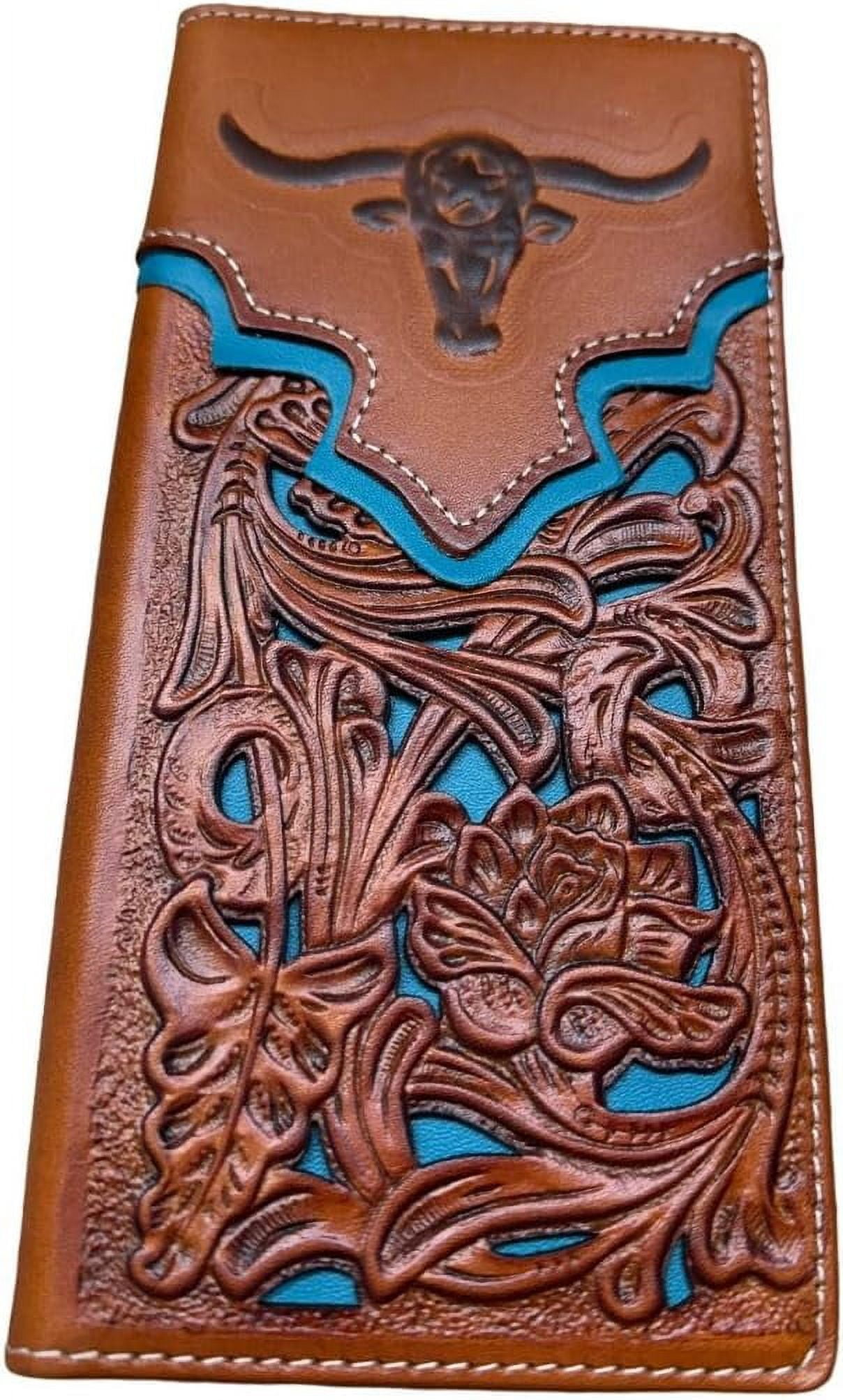Urbalabs Leather Long Wallet Floral Embossed Longhorn Soft Leather ...