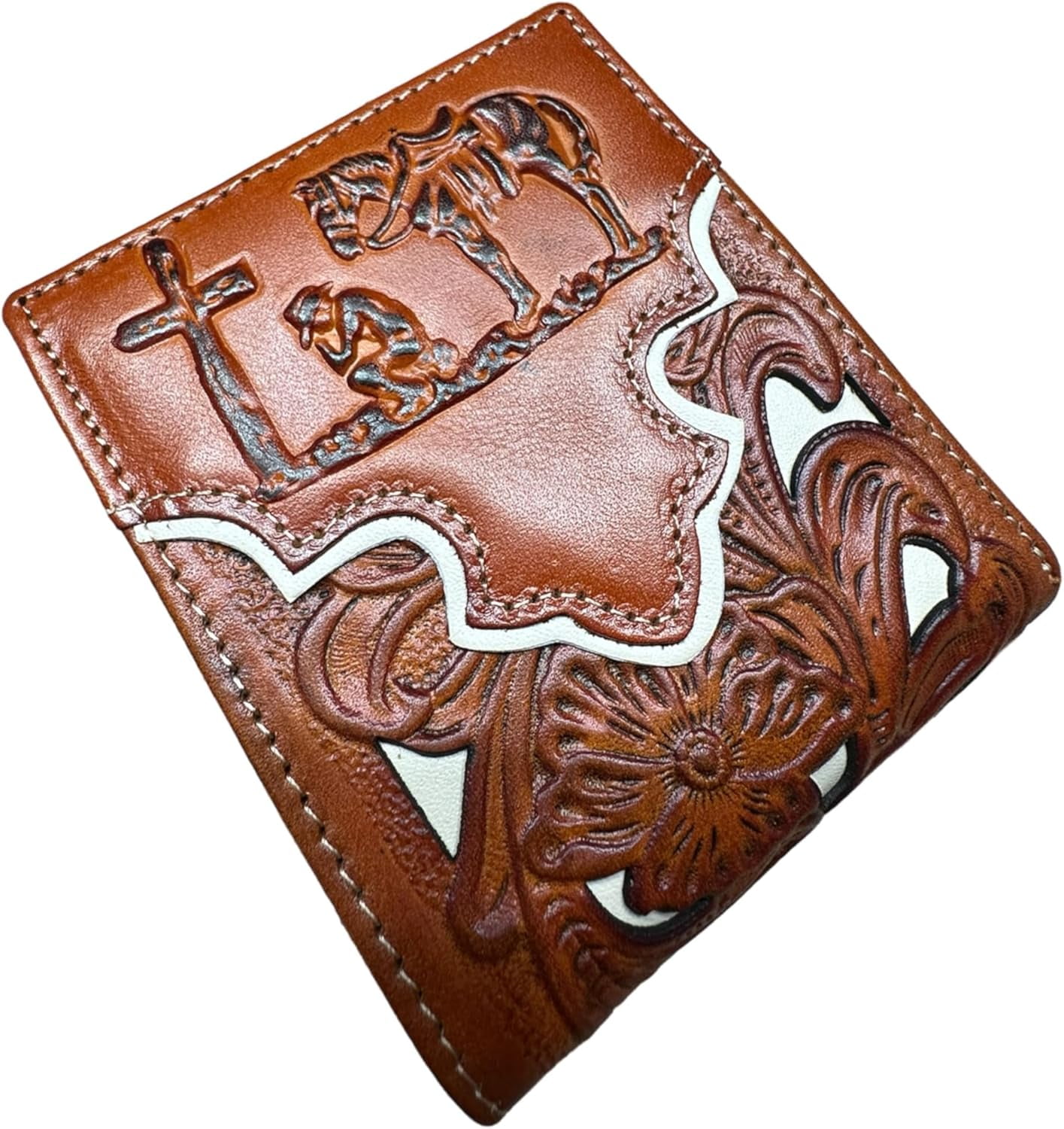 Urbalabs Mens Floral Cowboy Praying At Cross Embossed Cowboy Western ...