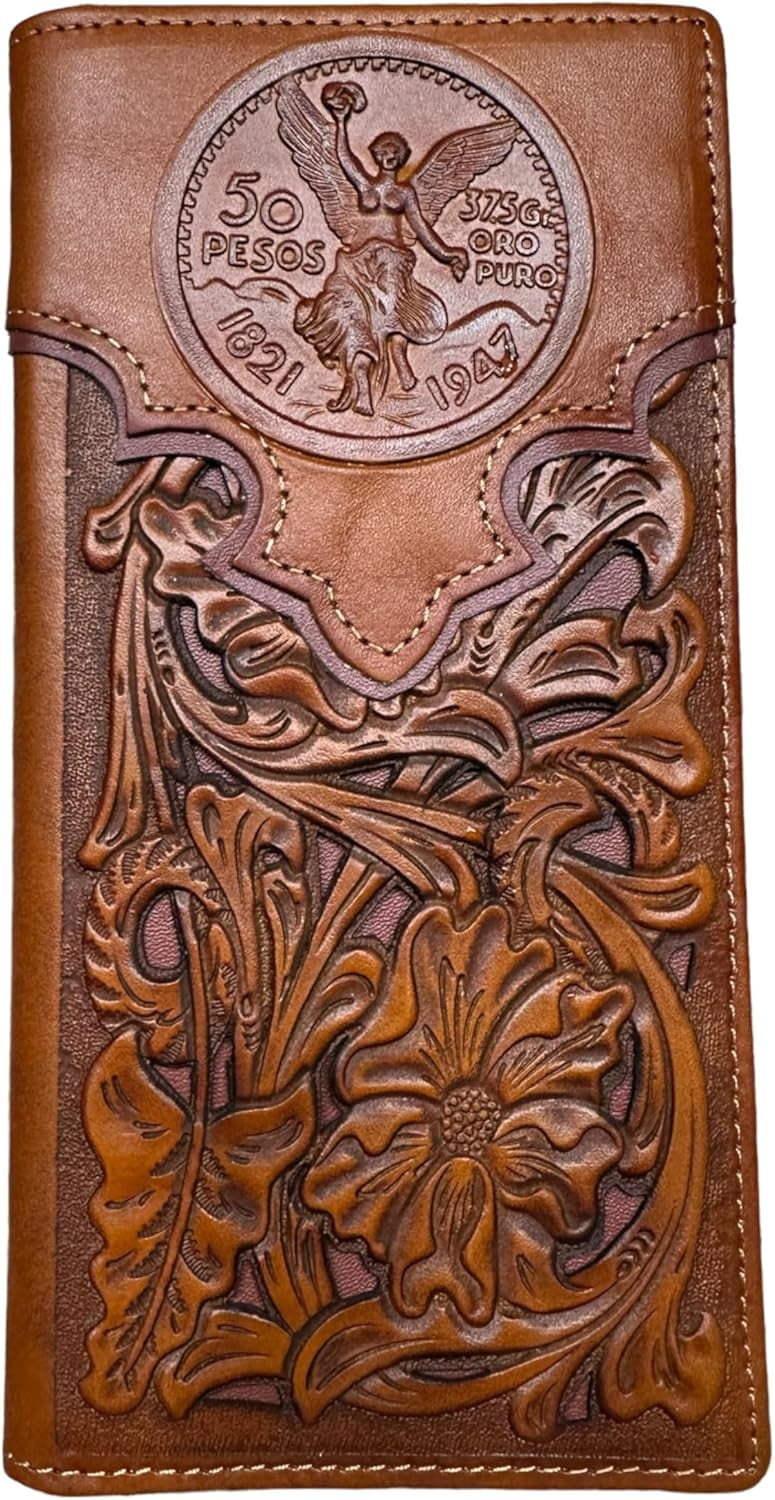 Urbalabs Mexican 50 Peso Embossed Leather Long Wallet Floral Cutout ...