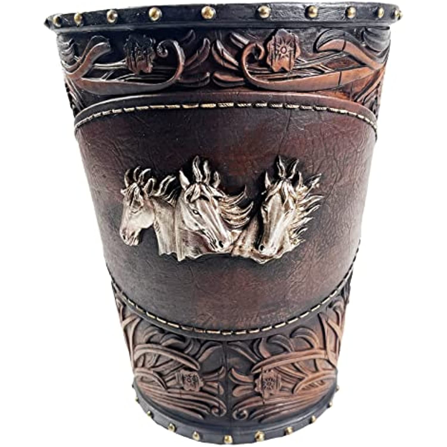 Urbalabs Silver Horse Leather Look Western Rustic Bathroom Trash Can ...