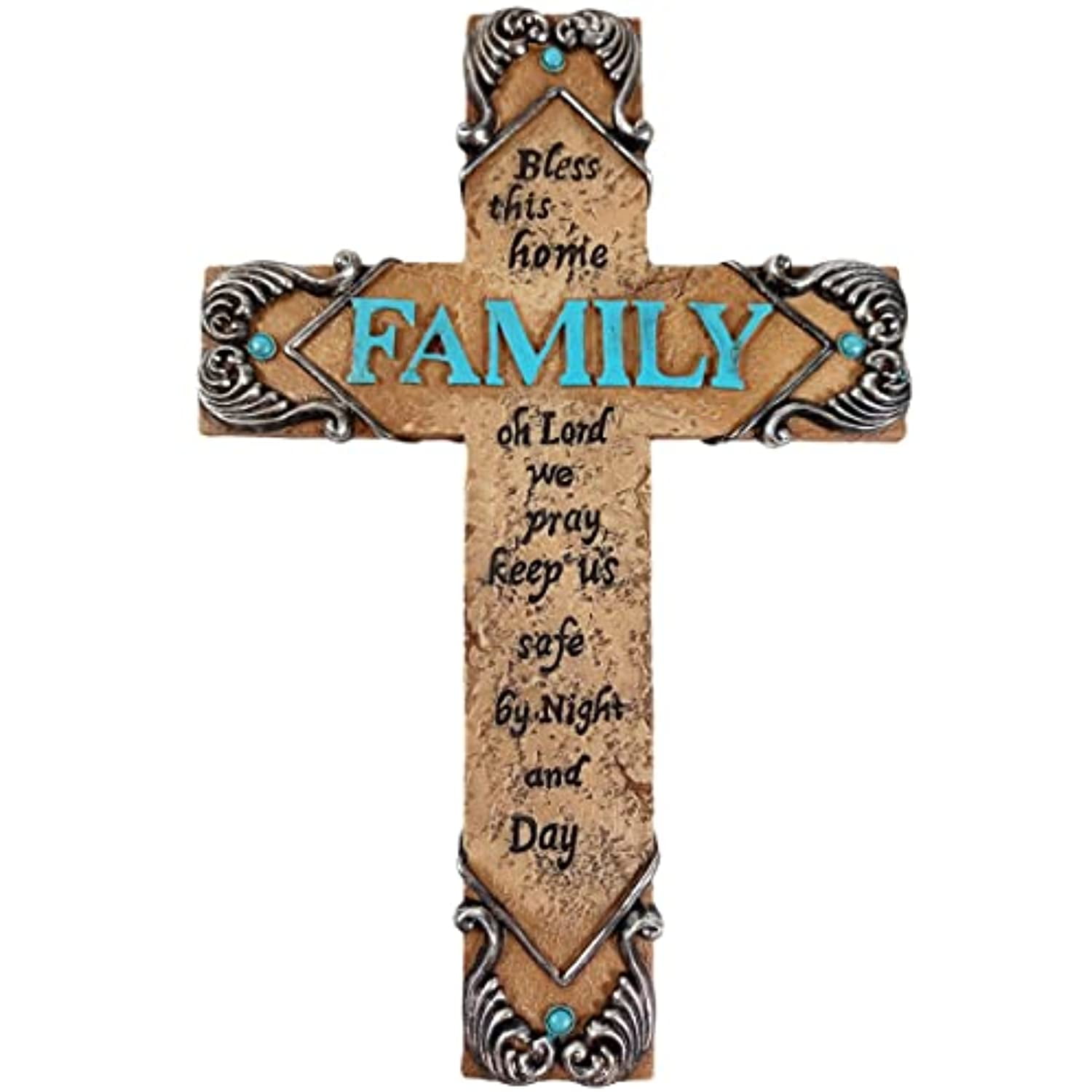 Urbalabs Western 11.75 Inch Wall Cross Tan Stone-like With Wording Distressed Wall Hanging Cross ...